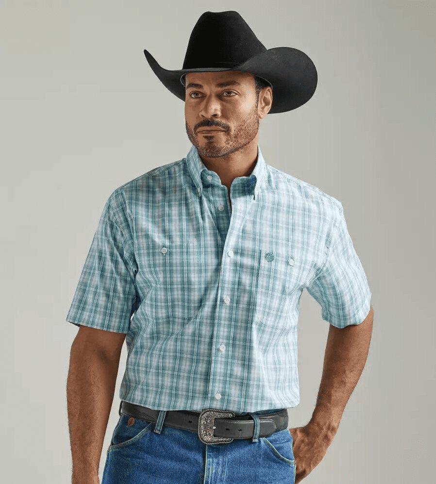 Wrangler George Strait Plaid Print Button-Down Shirt, Short Sleeve ...