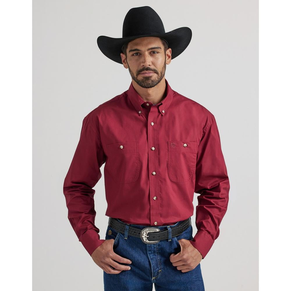 Wrangler Men's George Strait By Solid Long Sleeve Button-Down Western ...