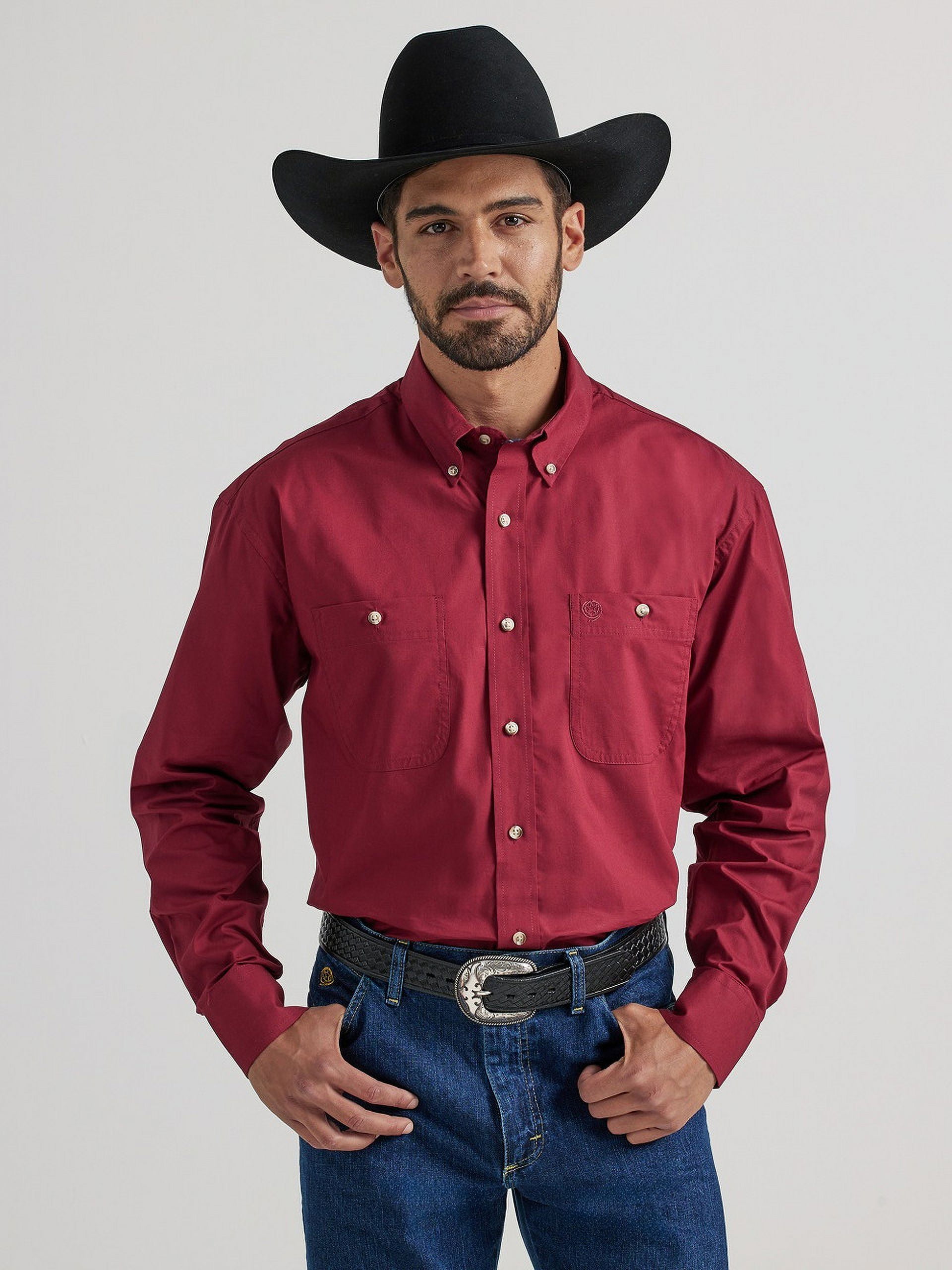 Wrangler Men's George Strait Collection Burgundy Button Down Shirt ...