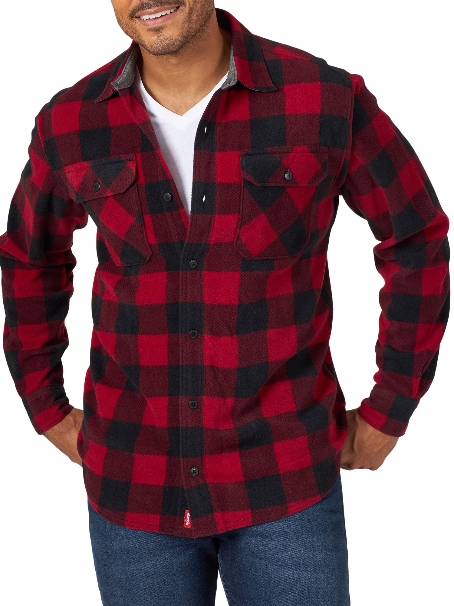 Wrangler Men's Long Sleeve Fleece Shirt - Walmart.com