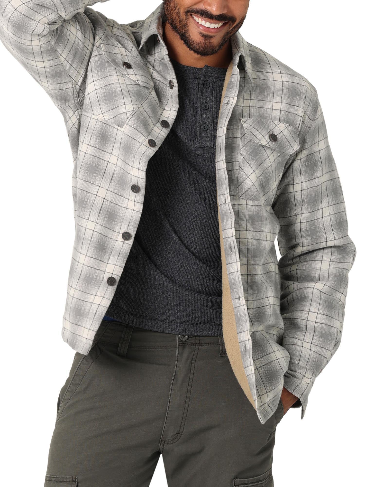 Wrangler Men's Heavyweight Long Sleeve Shirt Jacket with Sherpa Lining ...