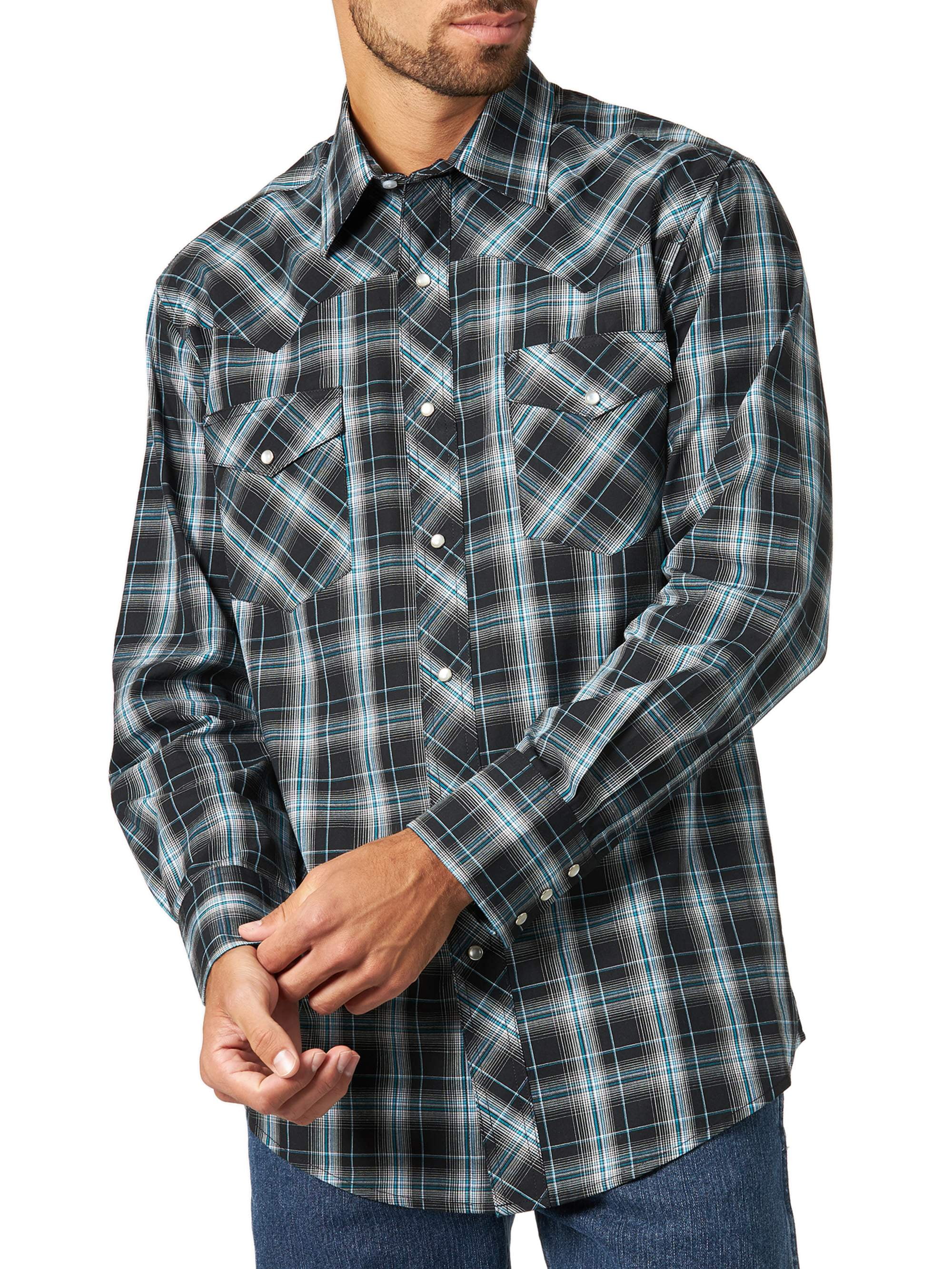 Wrangler Men's Long Sleeve Plaid Western Shirt - Walmart.com