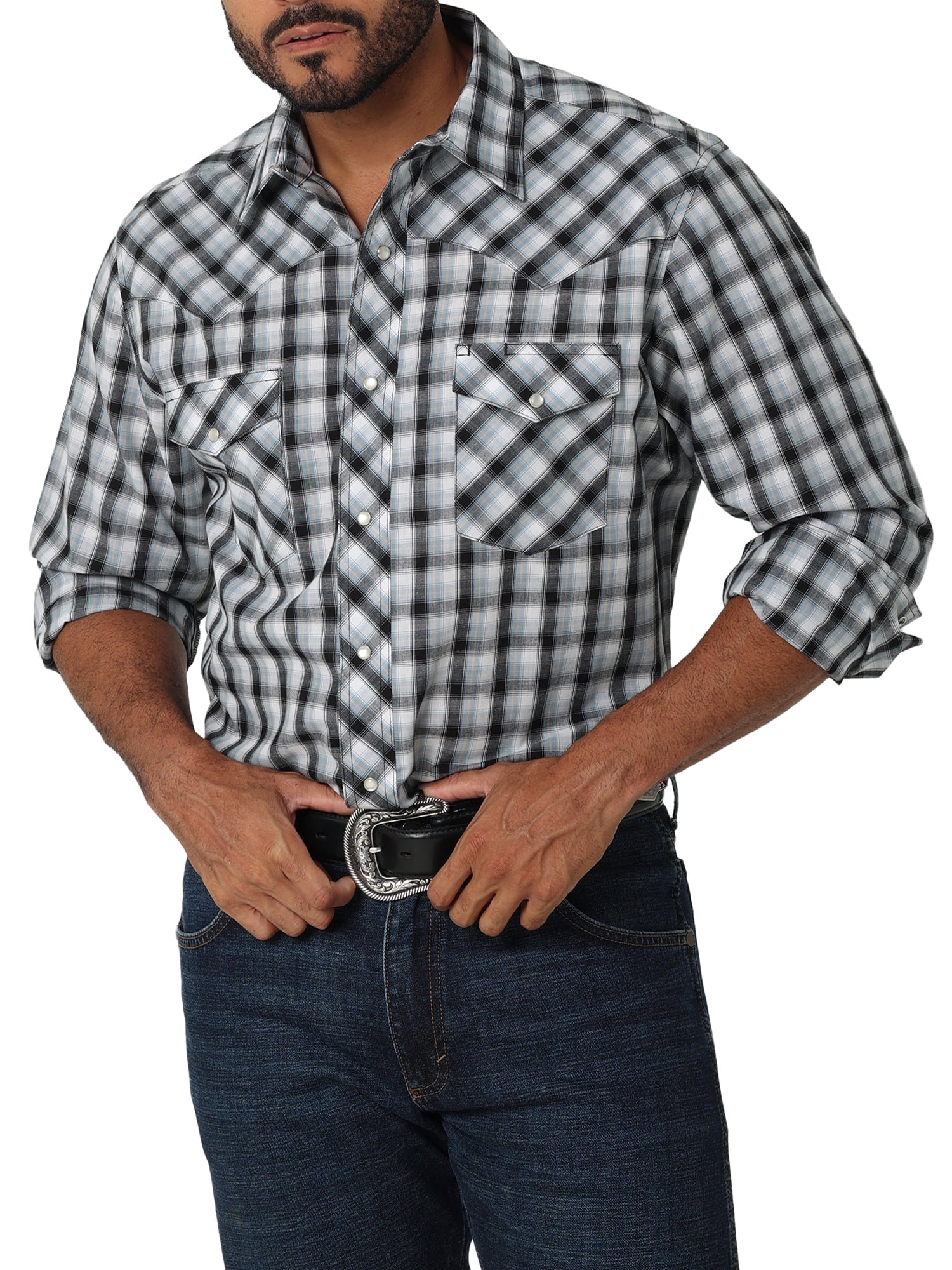 Wrangler® Men's Long Sleeve Western Plaid Shirt - Walmart.com