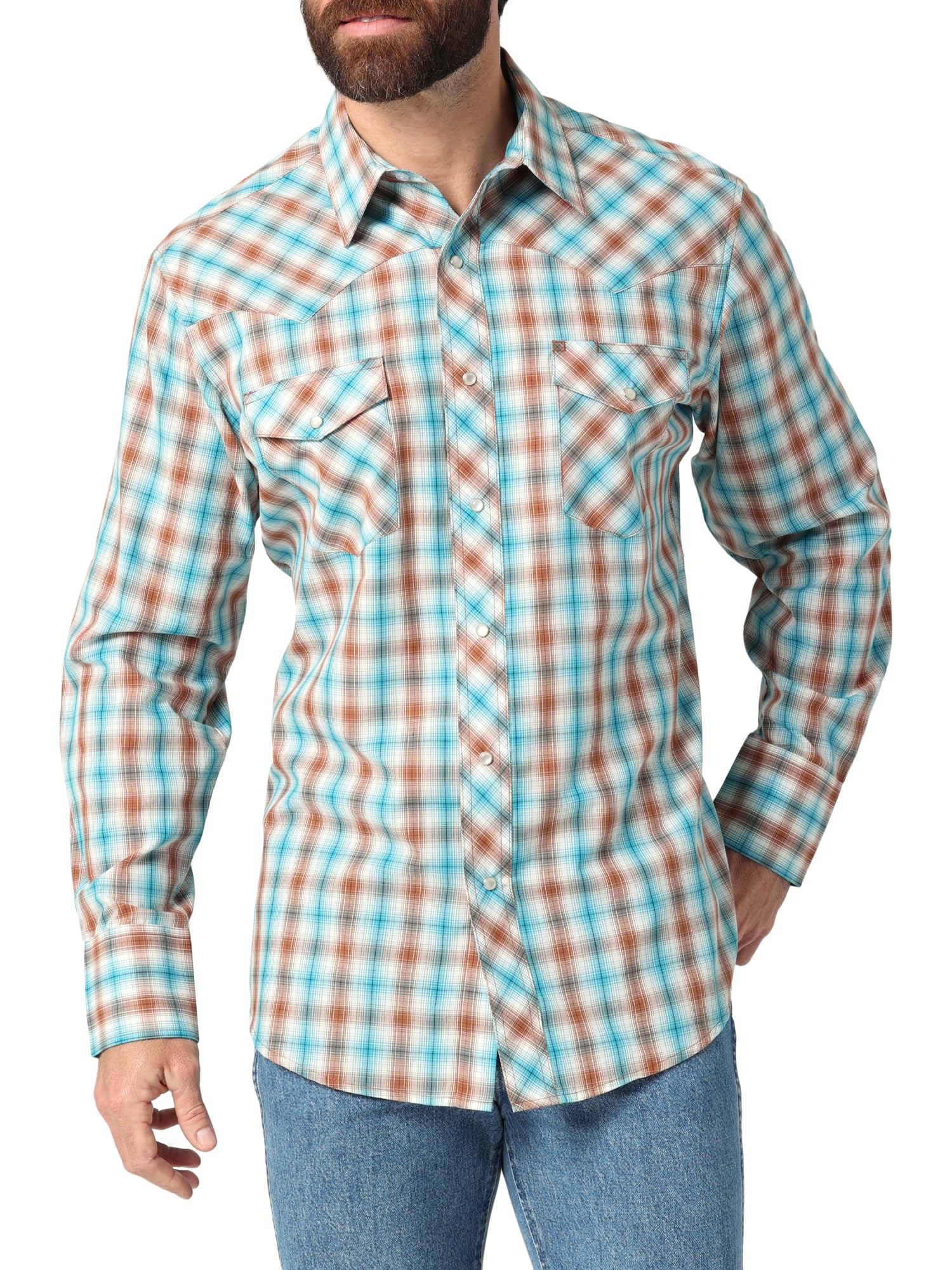 Wrangler® Men's Long Sleeve Western Plaid Shirt - Walmart.com