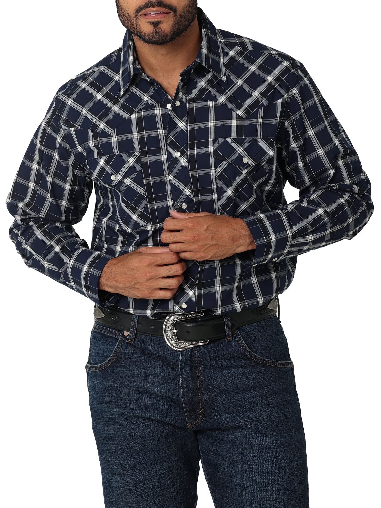 Wrangler® Men's Long Sleeve Western Plaid Shirt - Walmart.com