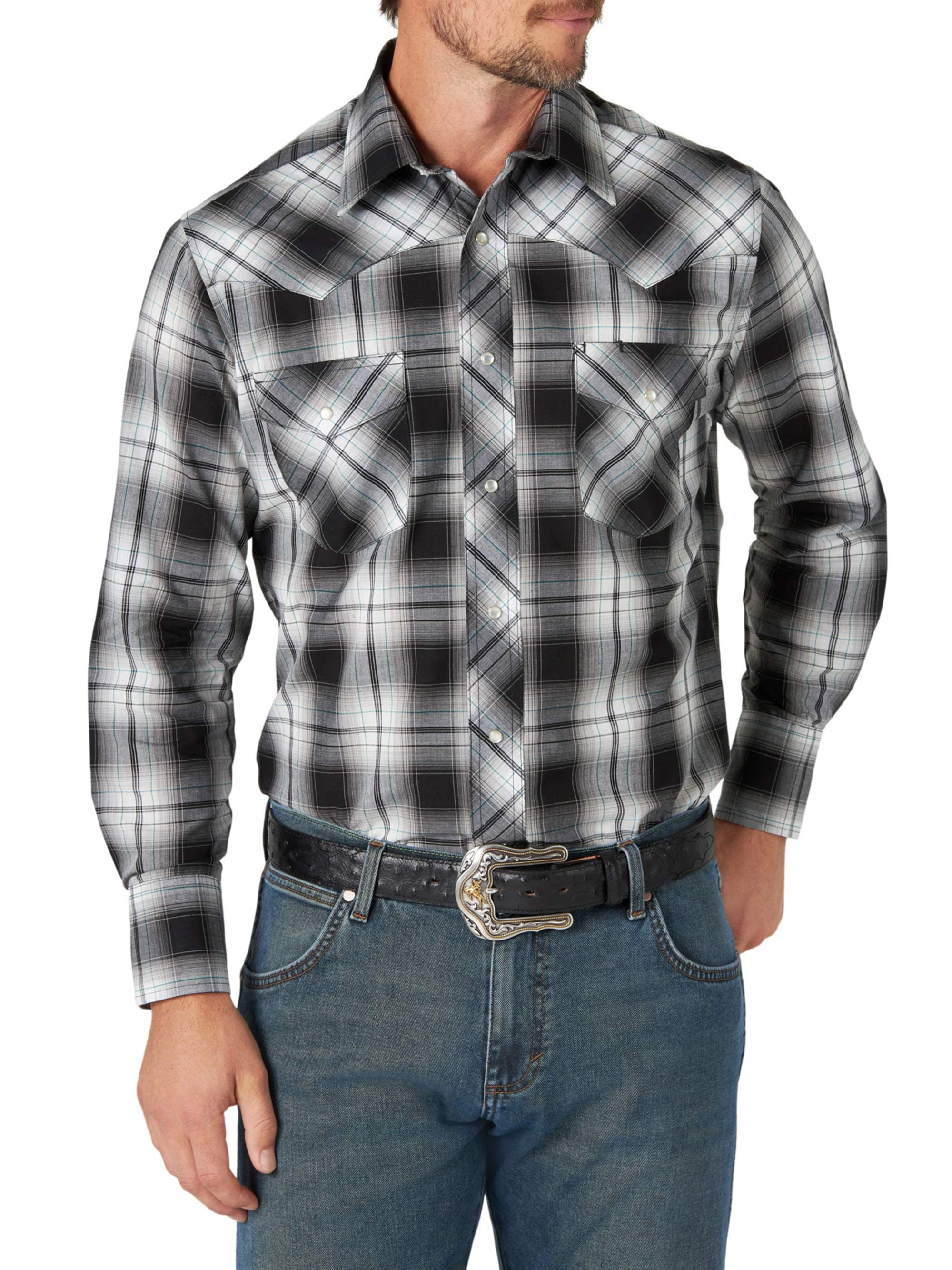 Wrangler men's Long Sleeve Western Shirt - Snap, Plaid Design - Walmart.com