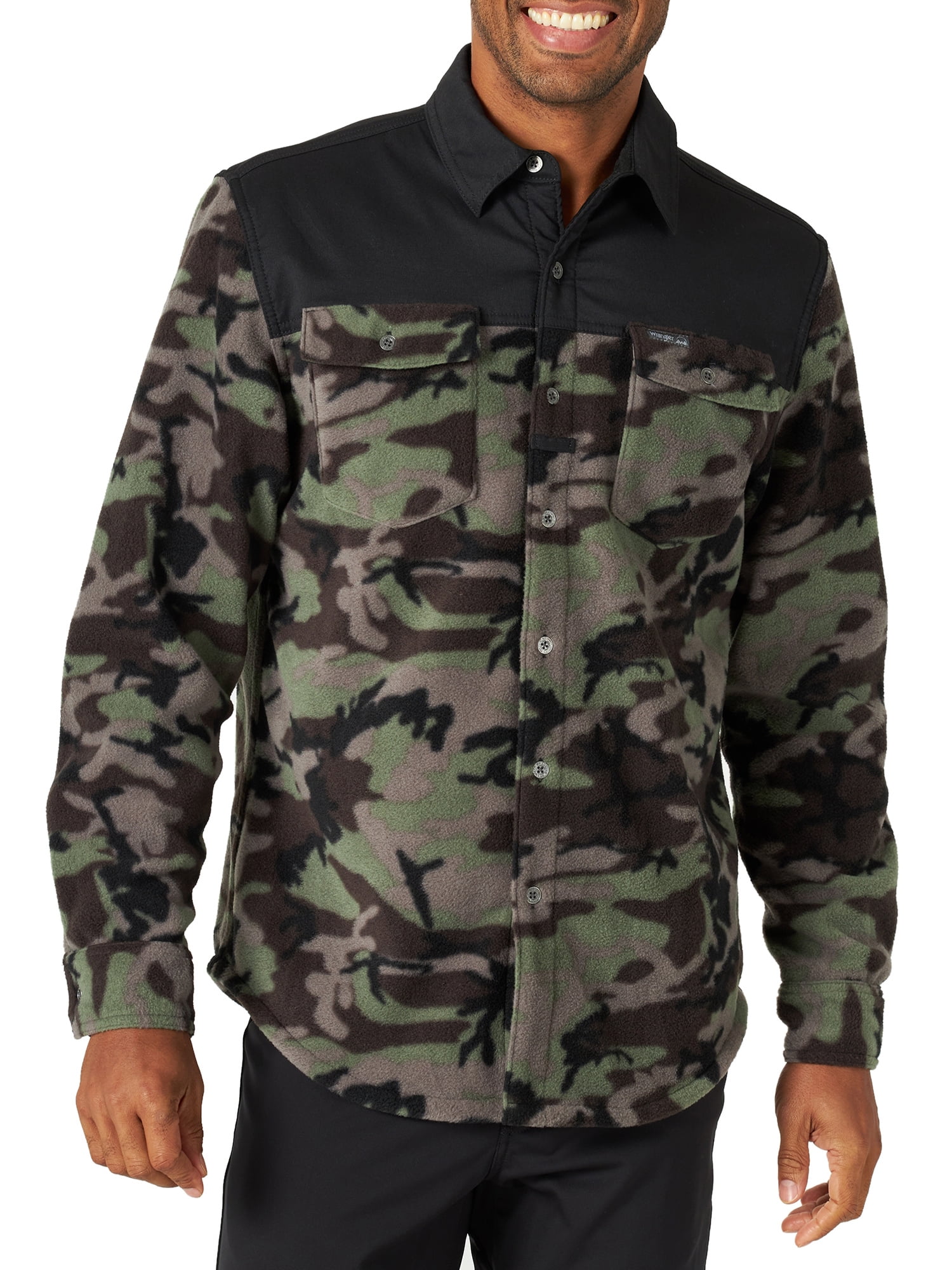 Wrangler Men's Long Sleeve Outdoor Overlay Fleece Shirt with Pockets ...