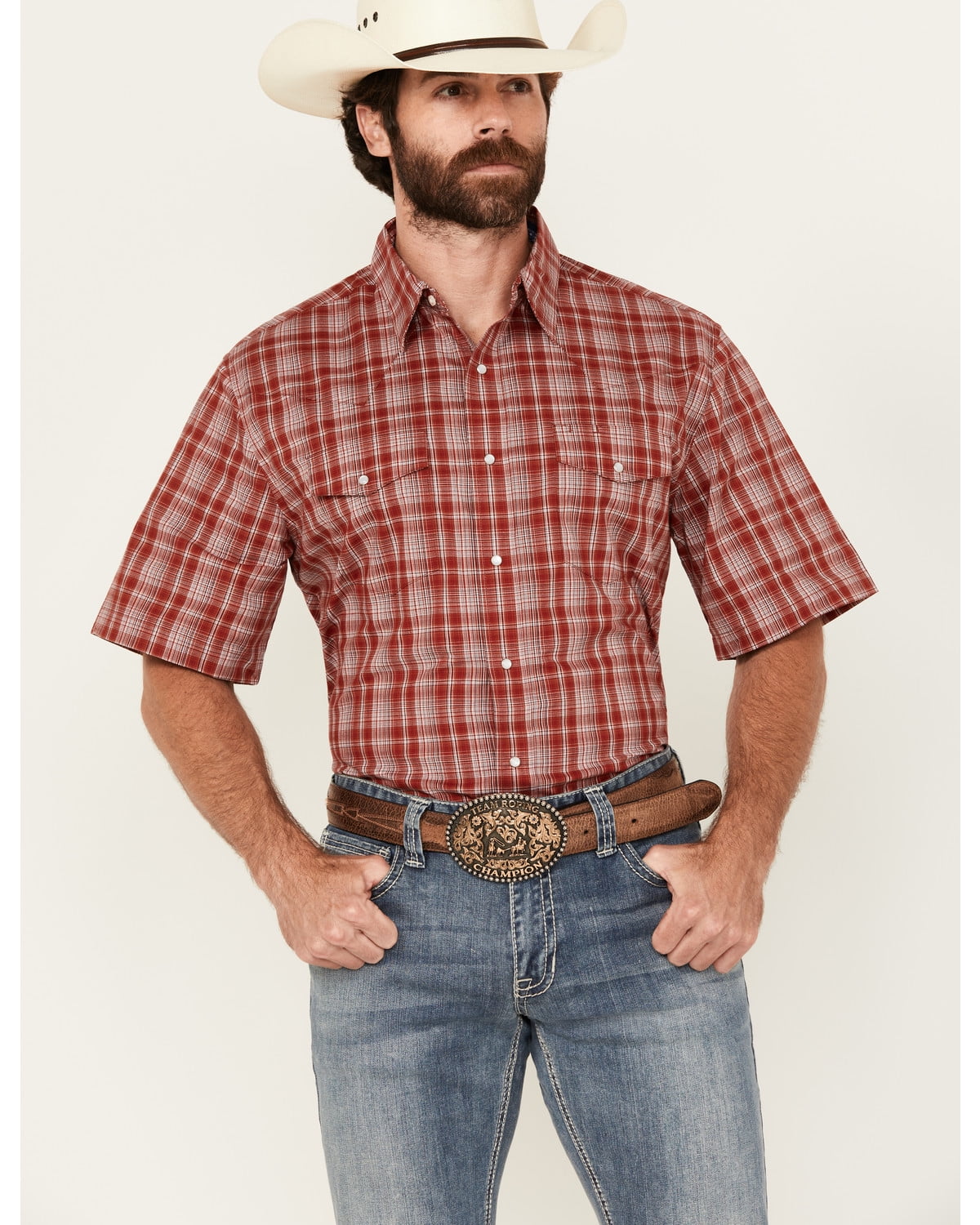 Wrangler Men's Plaid Print Short Sleeve Snap Stretch Western Shirt ...