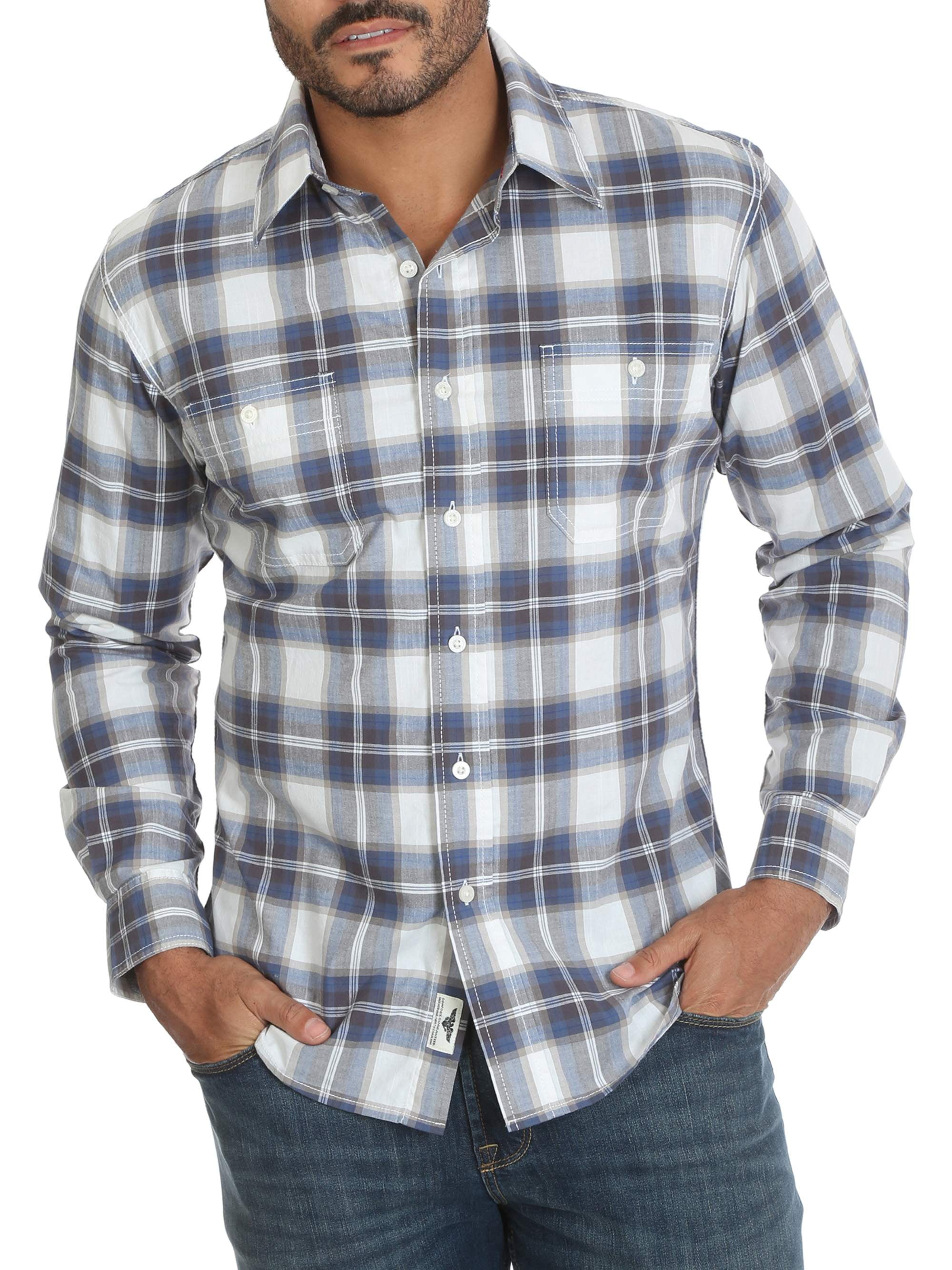 Wrangler Men's Premium Slim Fit Plaid Shirt - Walmart.com Wrangler Men's Premium Slim Fit Plaid Shirt - Walmart.com