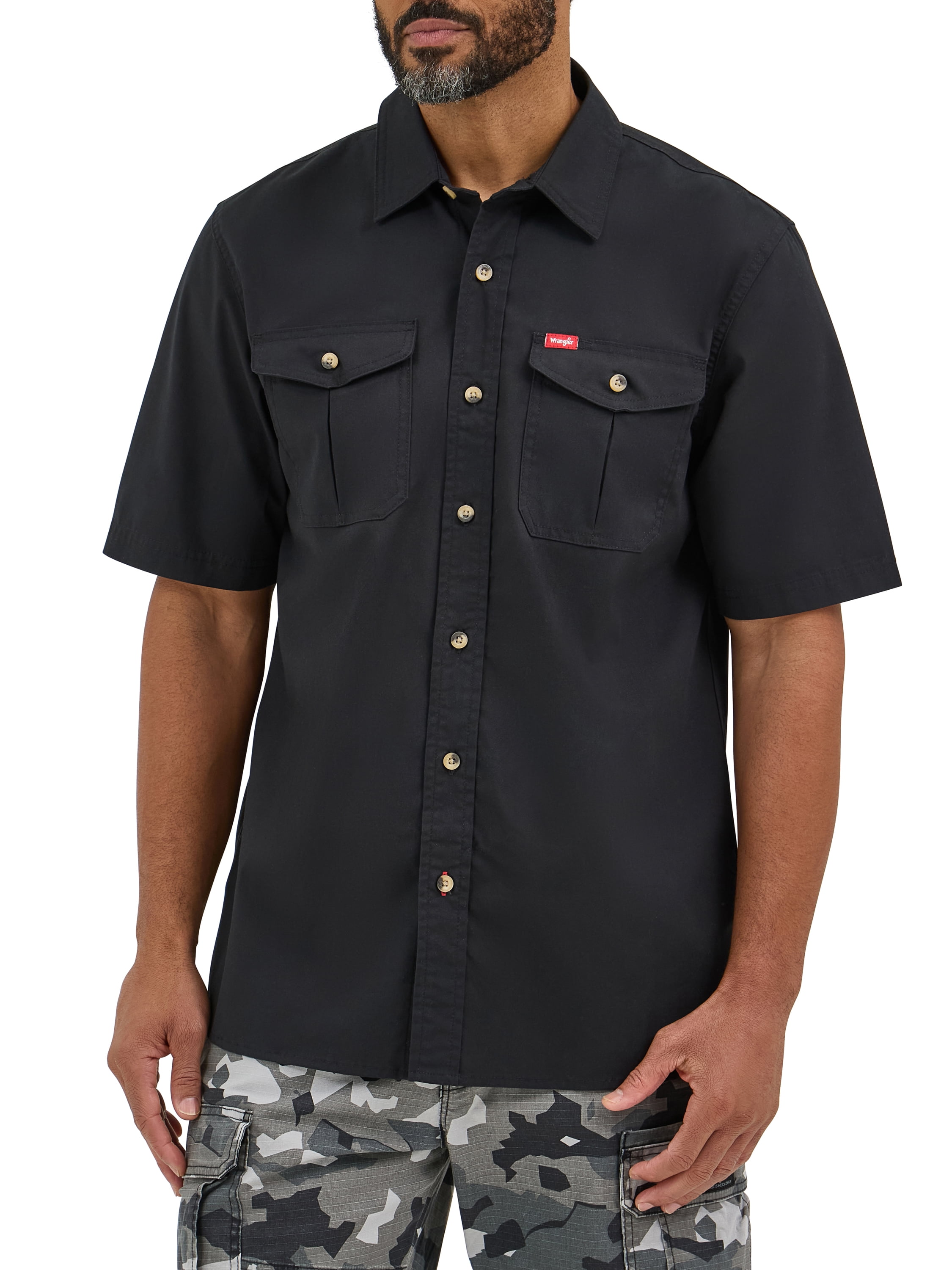 Wrangler Men's Relaxed Stretch Poplin Shirt, Sizes S-5XL, Button ...