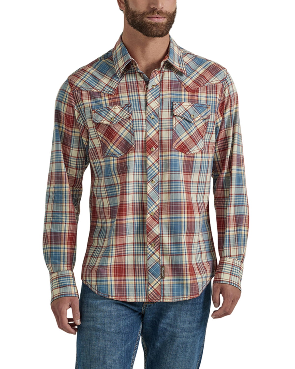 Wrangler Men's Retro Plaid Print Long Sleeve Snap Western Shirt Red ...