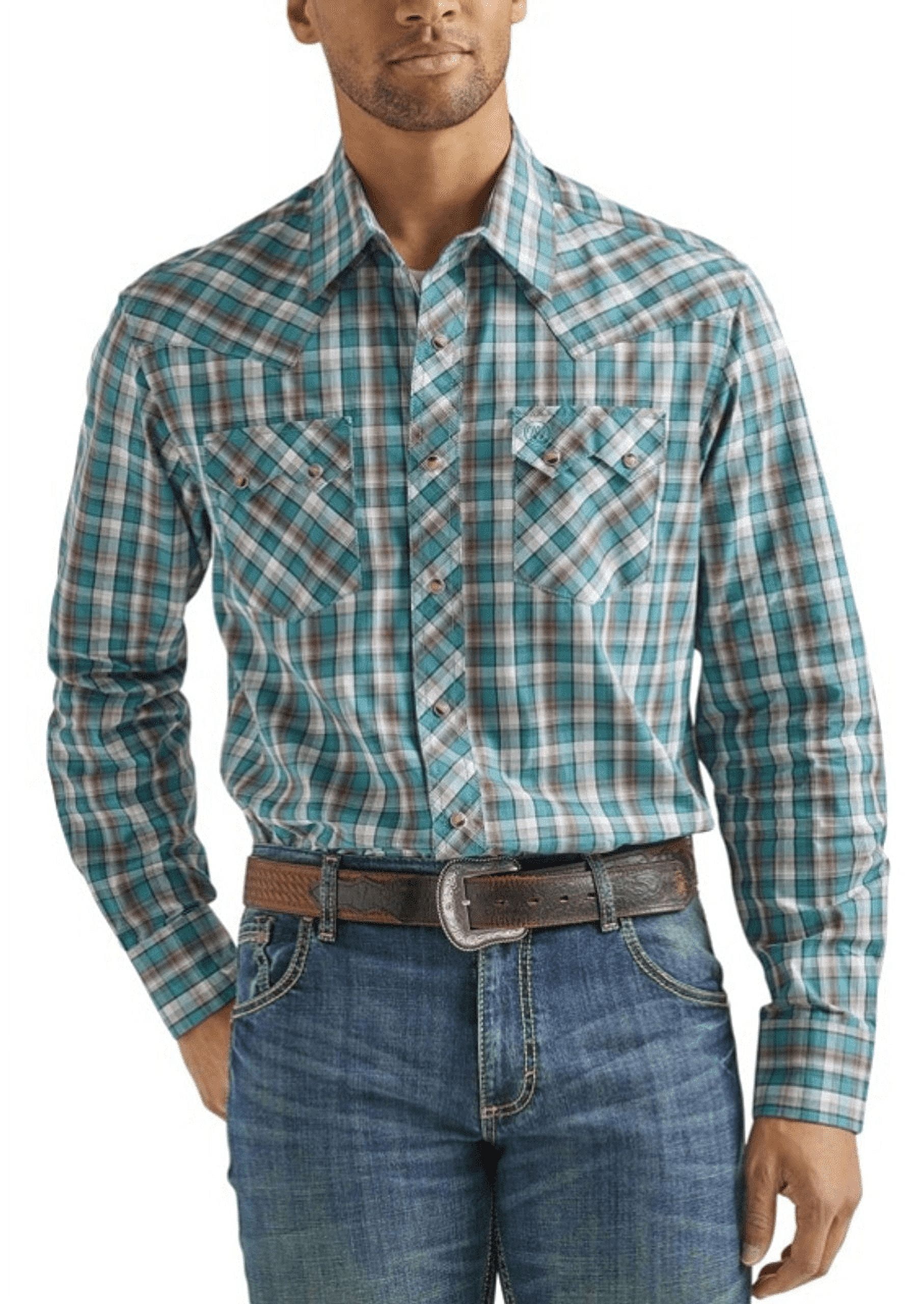 Wrangler Men's Retro Plaid Print Long Sleeve Snap Western Shirt Teal XX ...