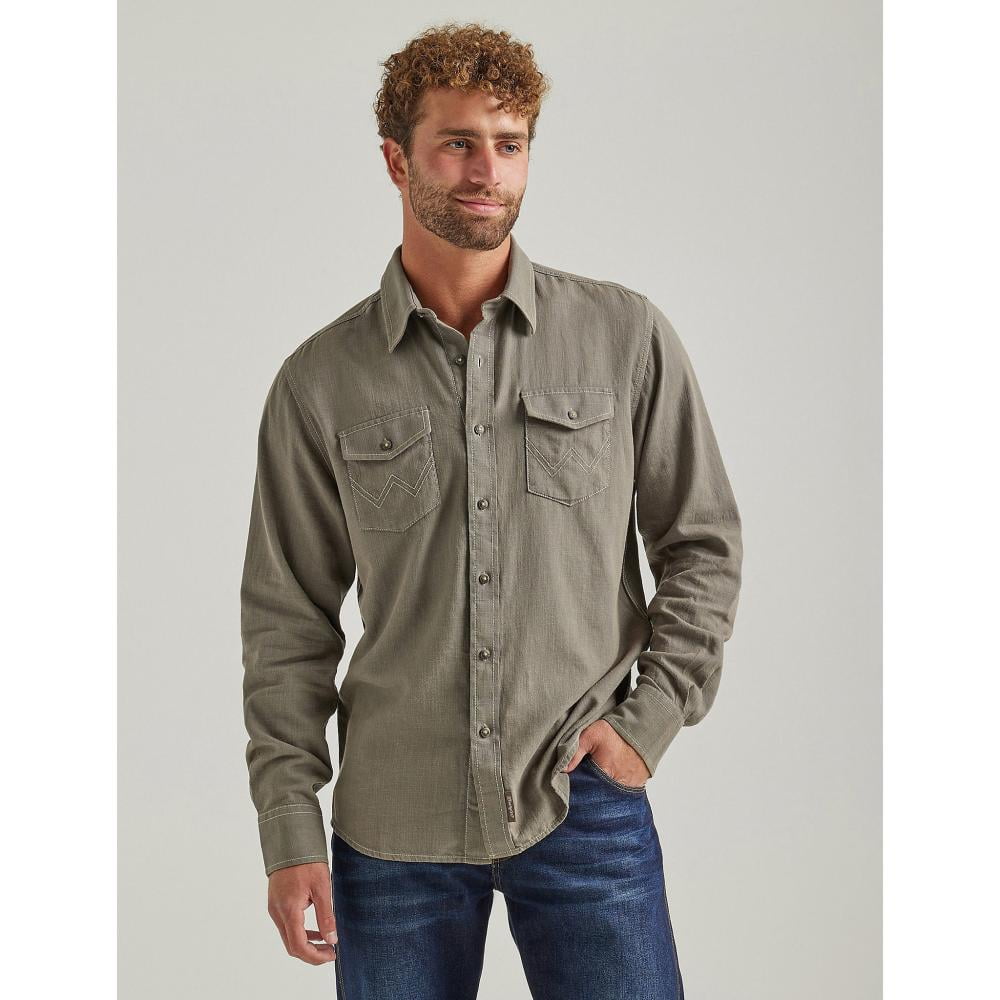 Wrangler Men's Retro Premium Grey Button Down Shirt 112338152 - Walmart.com