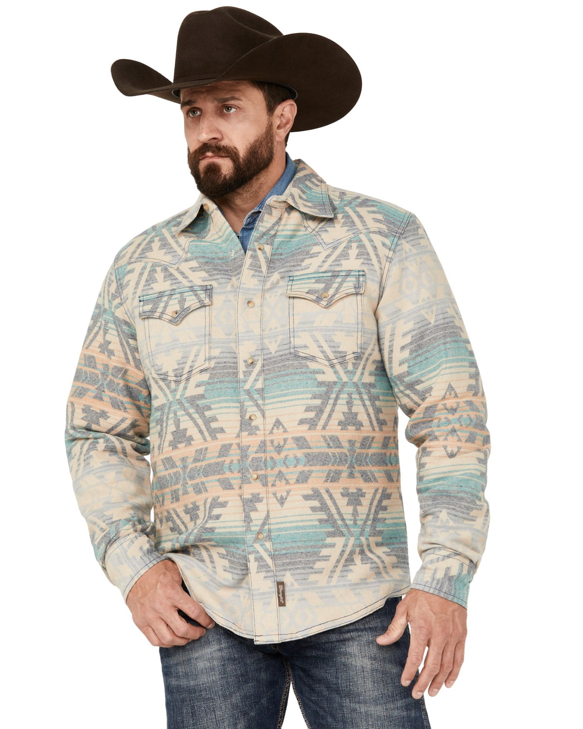 Wrangler Men's Retro Premium Jacquard Deep Lake Snap Shirt Jacket ...