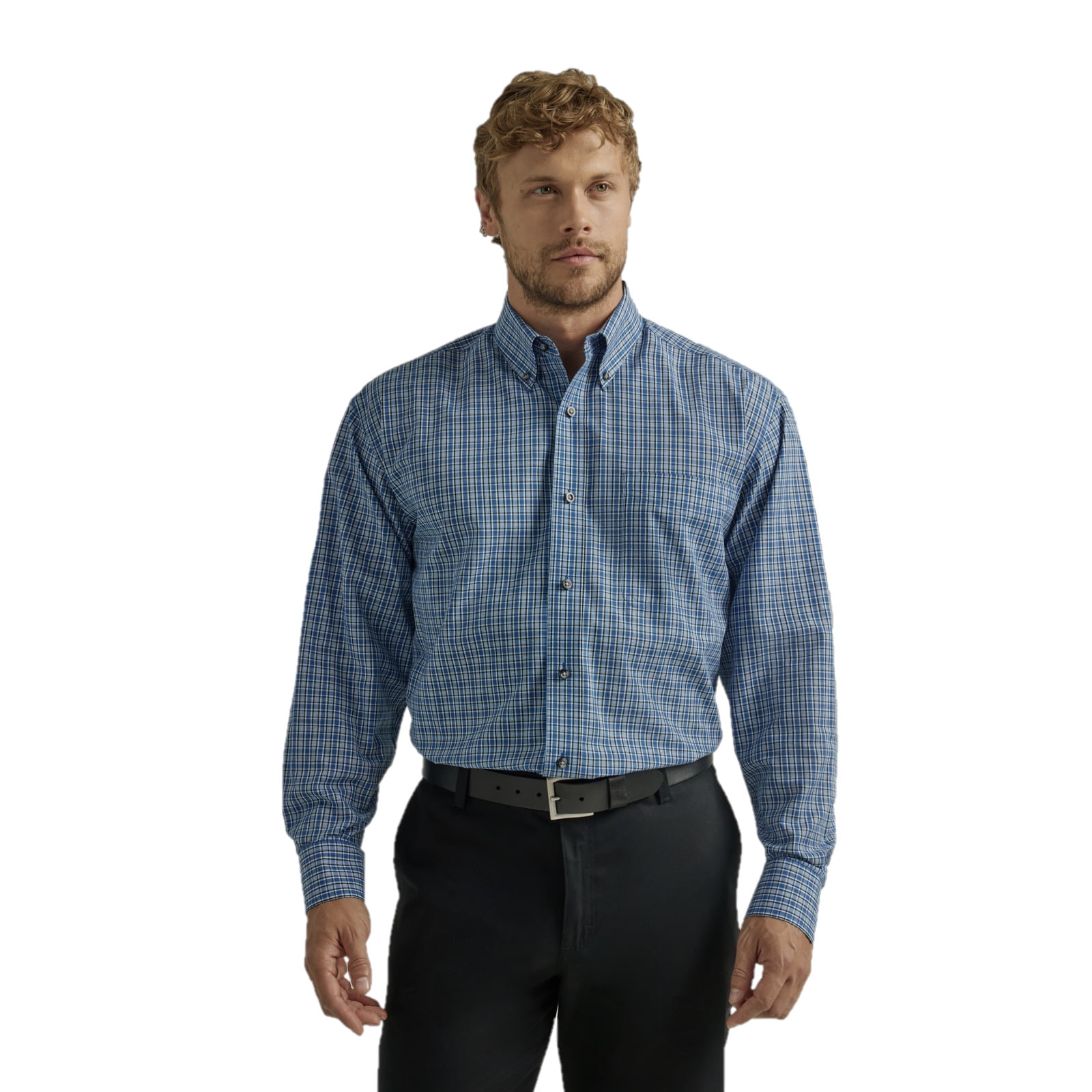 Wrangler® Men's Riata Blue Plaid Button Down Shirt 2330378-BLUE ...