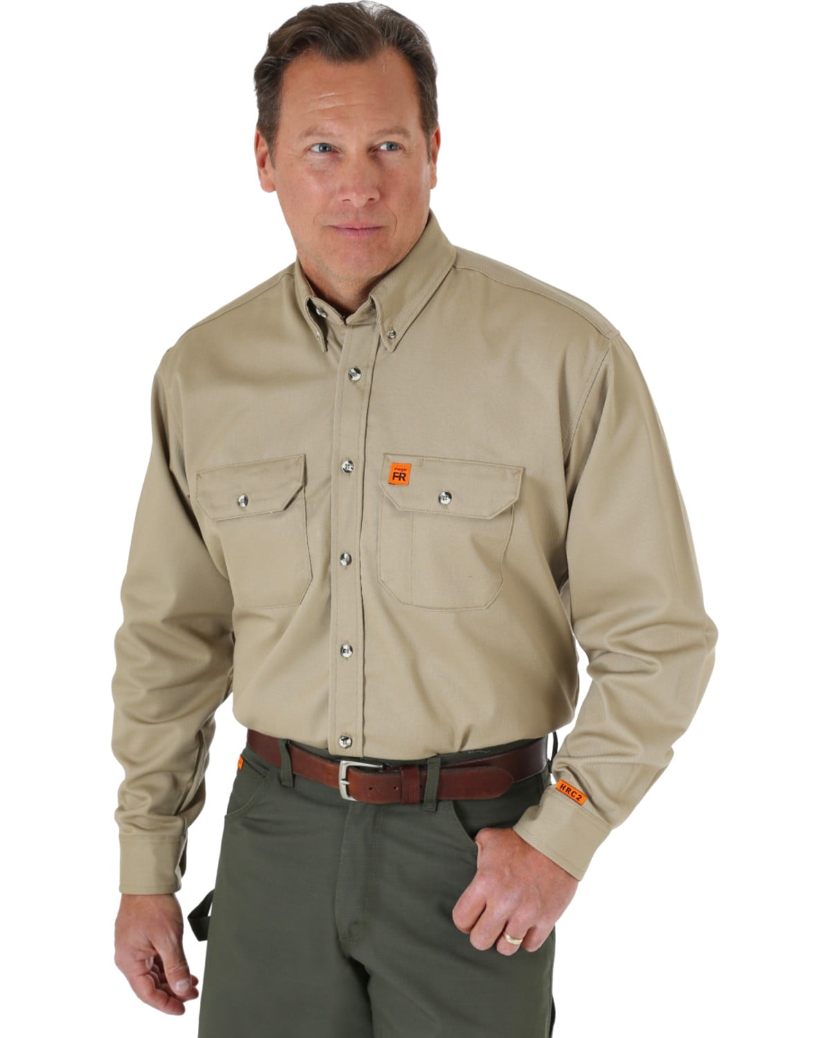 Wrangler Men's Riggs Men'S Fr Long Sleeve Button Down Work Shirt Khaki ...