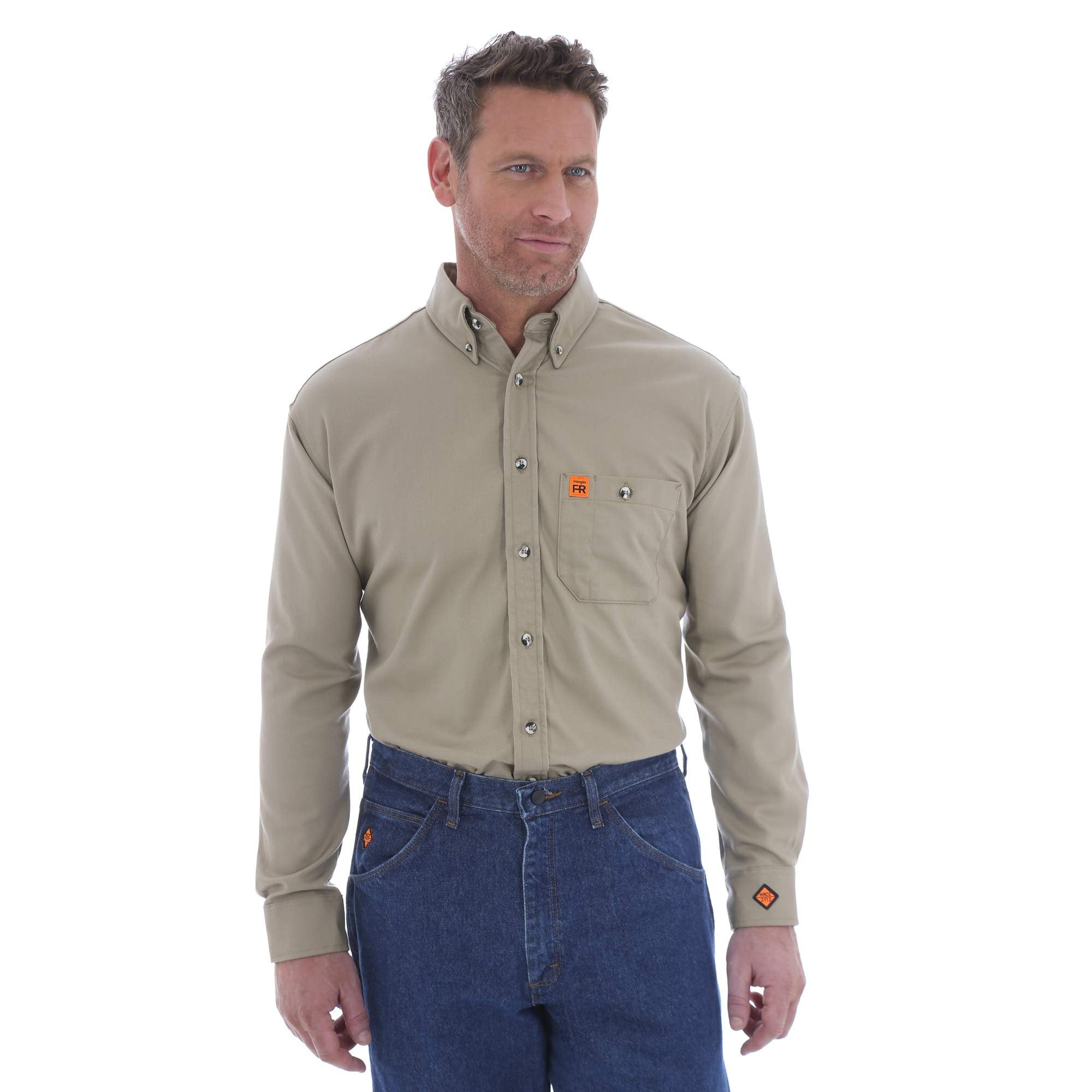 Wrangler Men's Riggs Workwear FR Flame Resistant Solid Shirt, Spruce ...