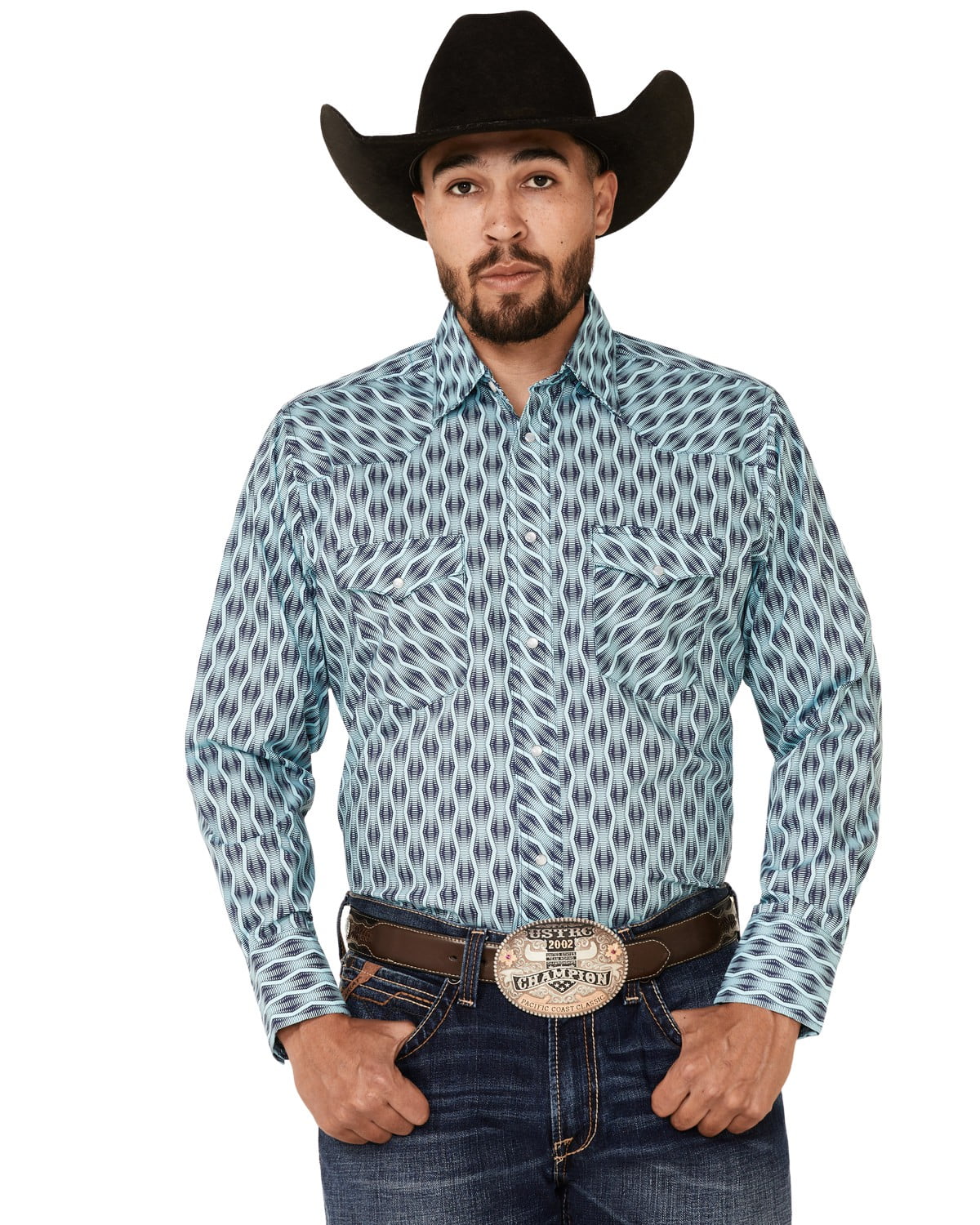 Wrangler Men's Silver Edition Turquoise Southwestern Stripe Long Sleeve ...