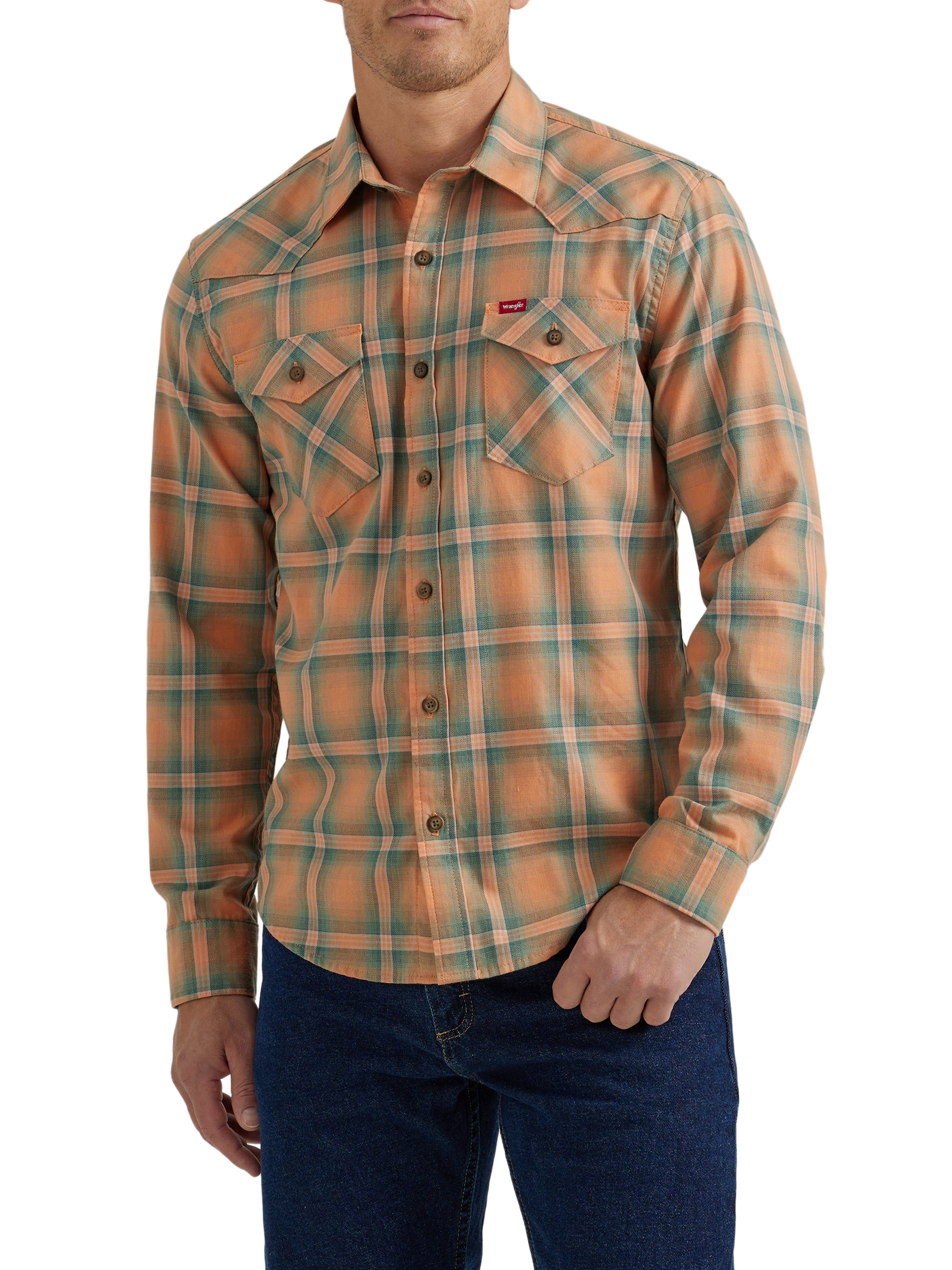 Wrangler® Men's Slim Fit Long Sleeve Woven Twill Shirt with Sunglasses ...