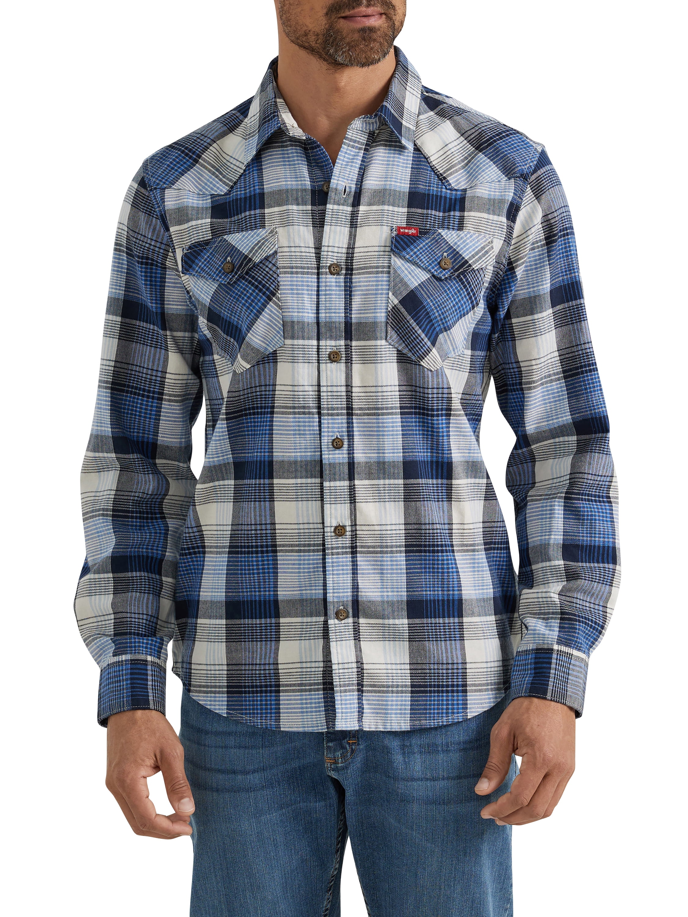Wrangler men's Slim Fit Long Sleeve Woven Shirt Western Style - Walmart.com