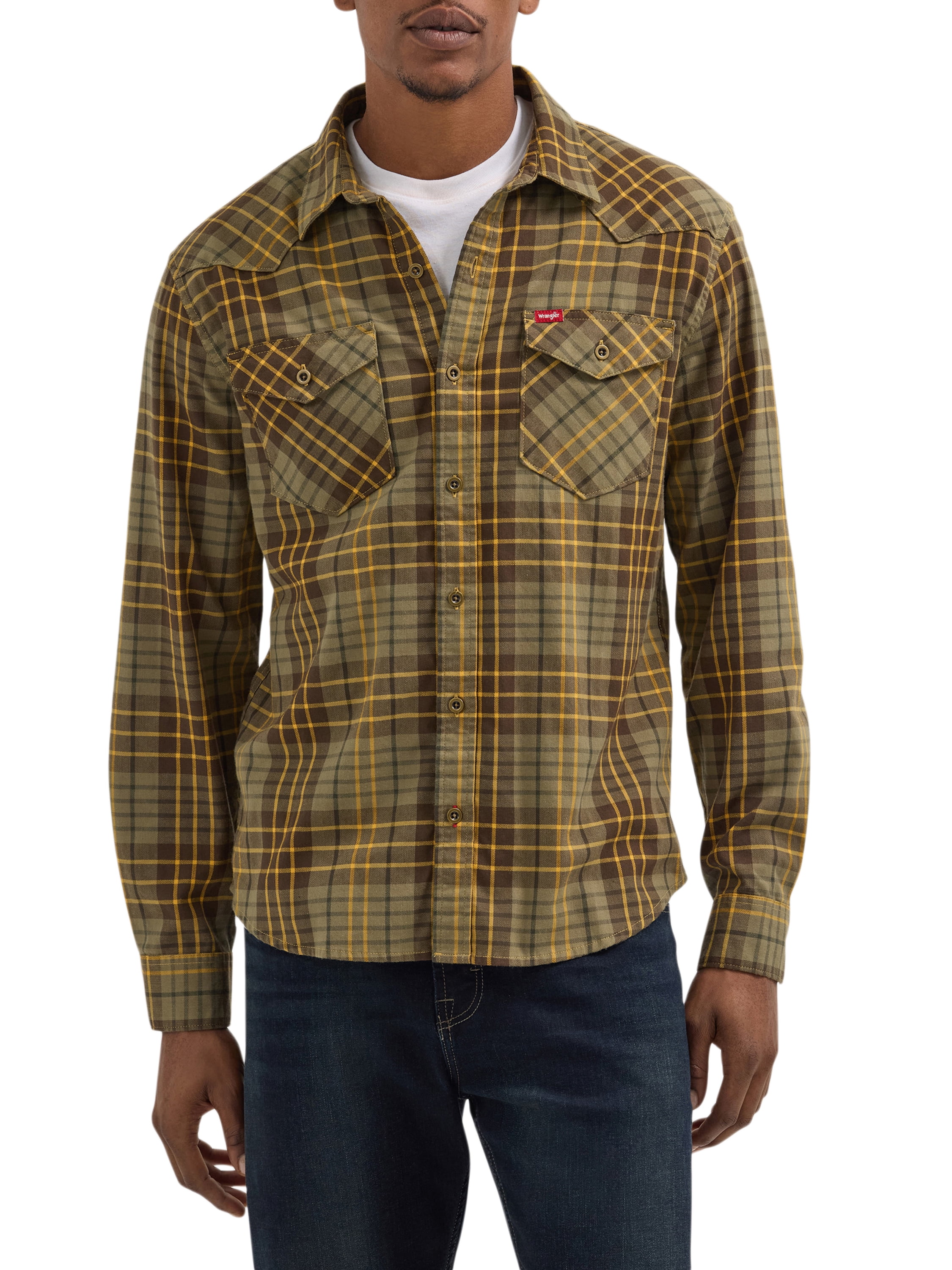 Wrangler® Men's Slim Fit Long Sleeve Woven Twill Shirt with Sunglasses ...