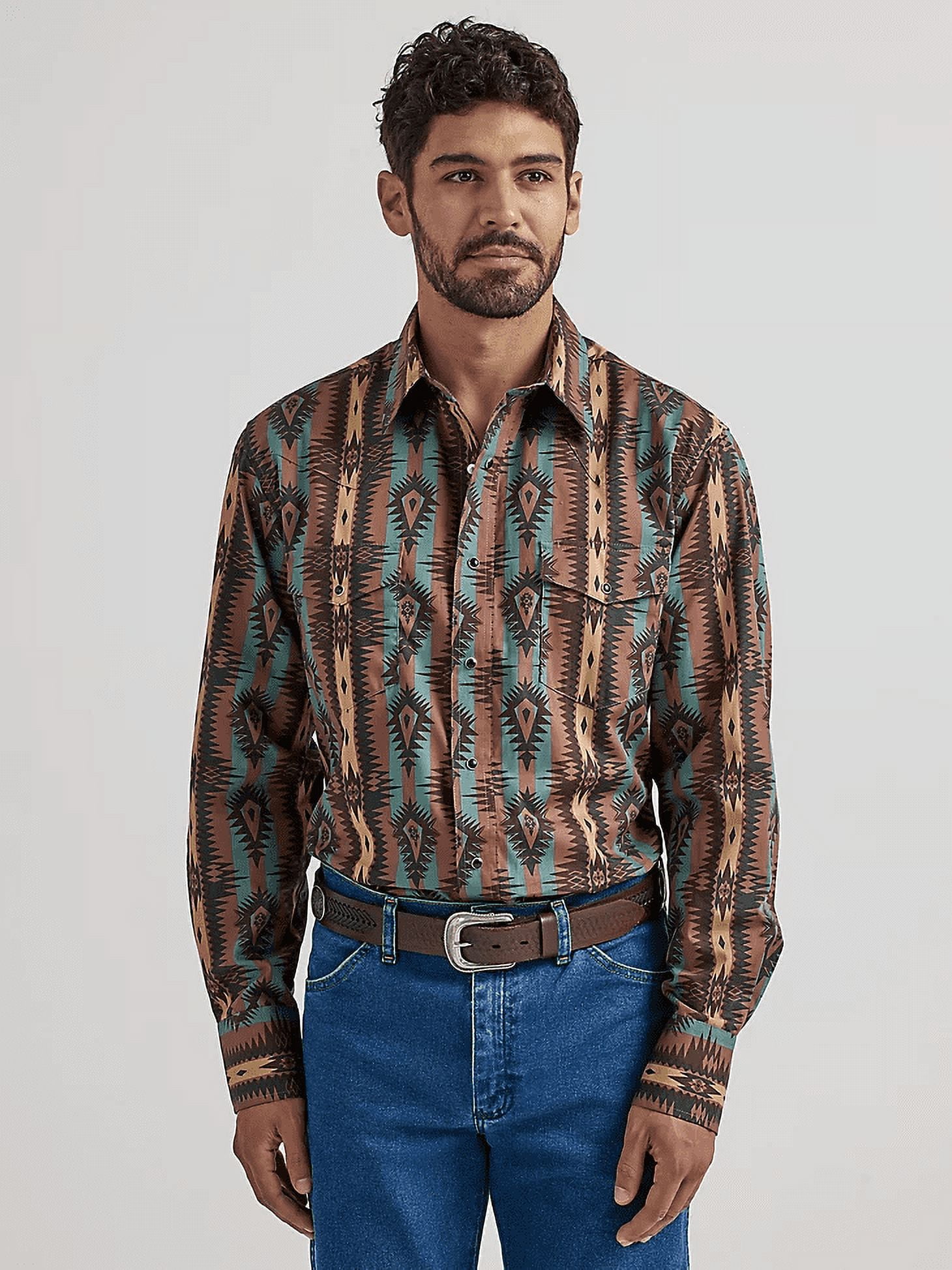 Wrangler Men's Southwestern Print Long Sleeve Snap Western Shirt ...