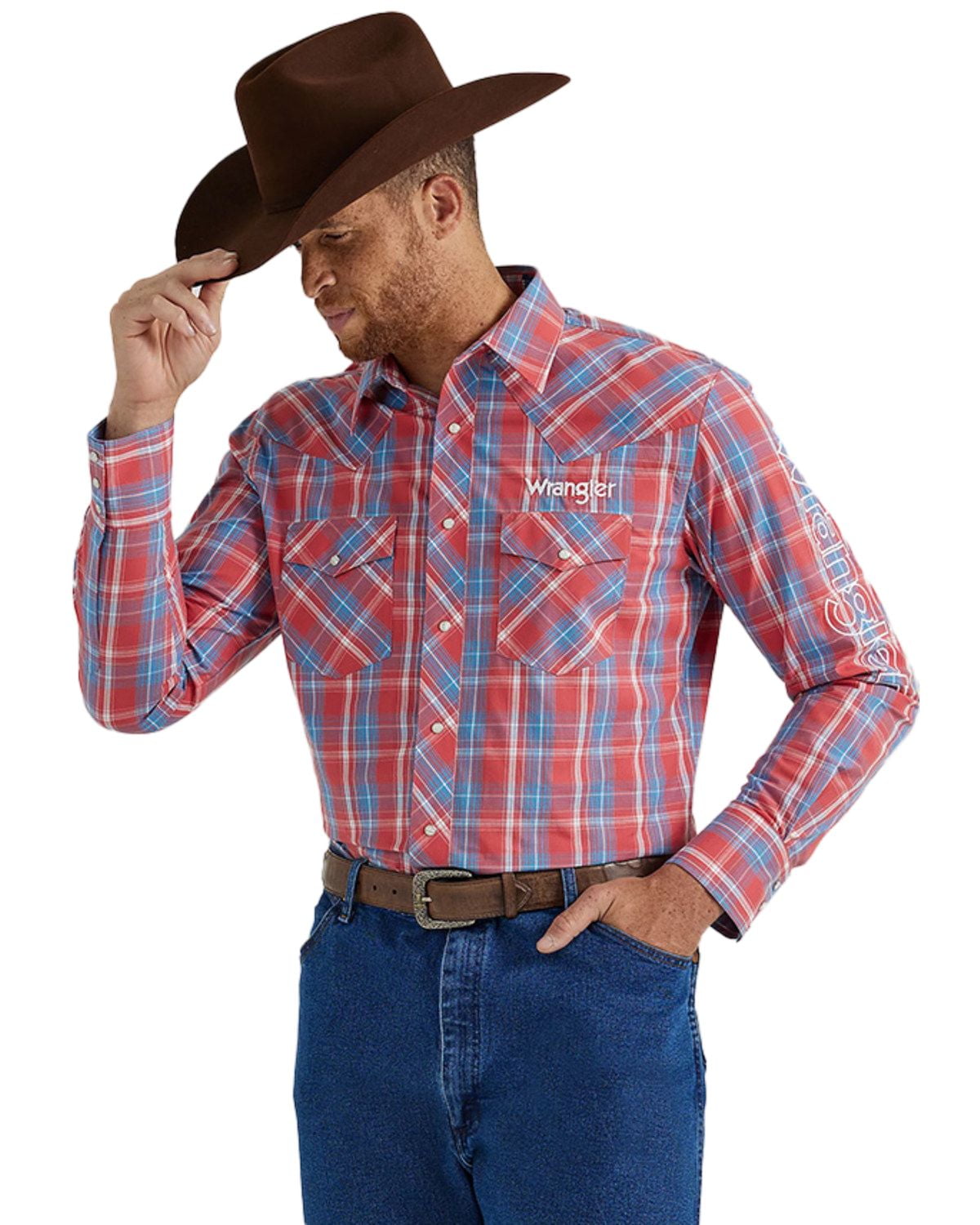 Wrangler Men's Western Logo Red Plaid Button Down Shirt 112344433 ...