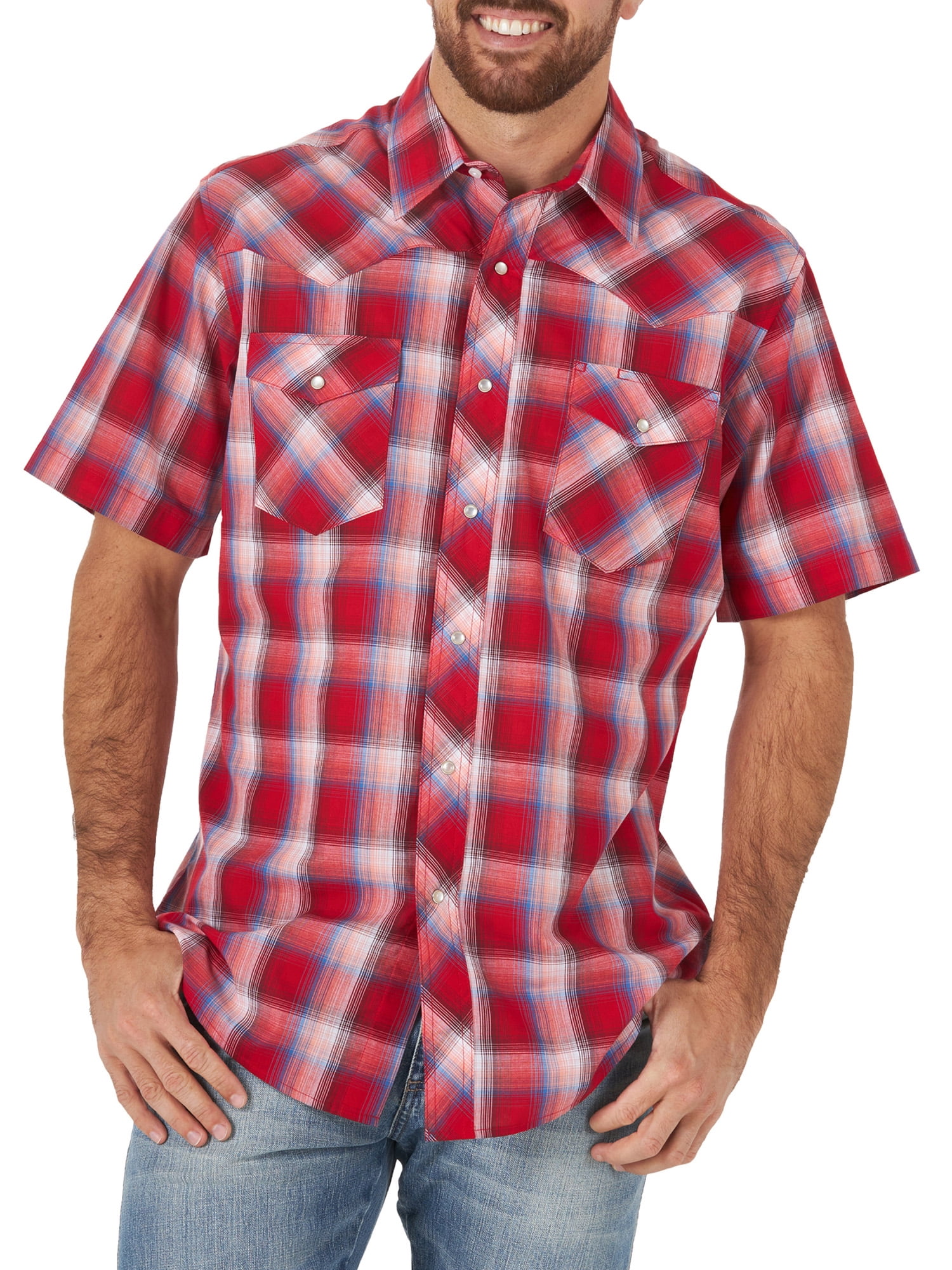 Wrangler Men's Western Short Sleeve Plaid Shirt - Walmart.com