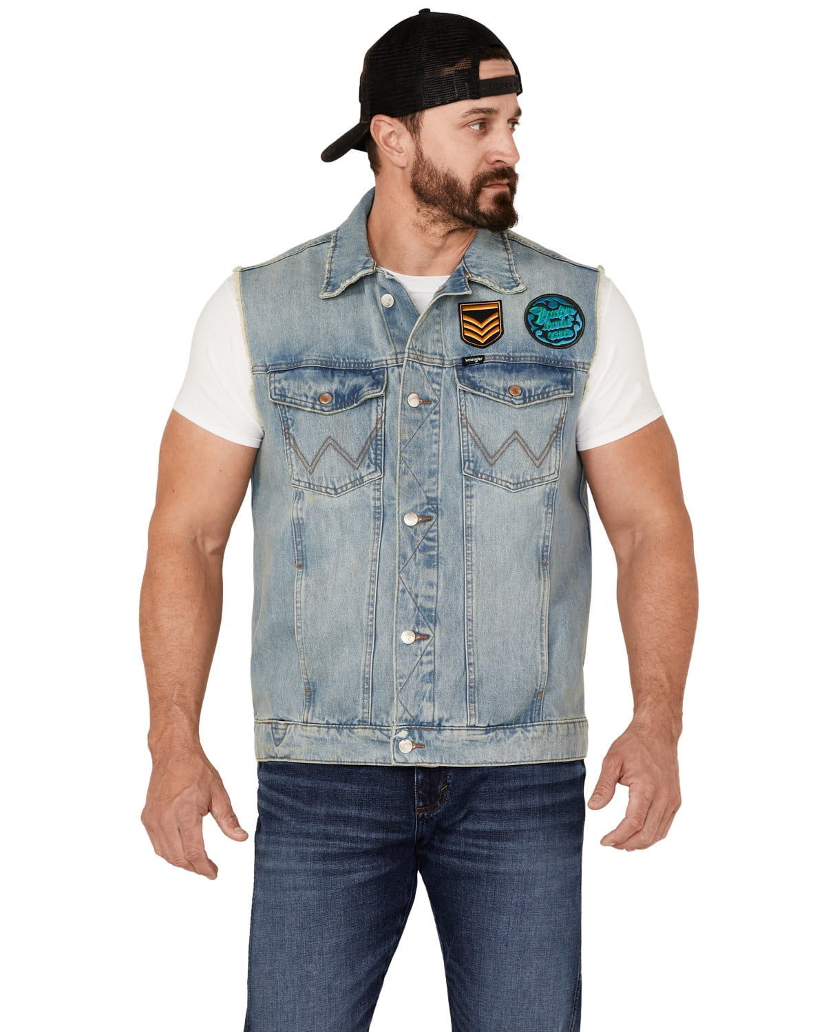 Wrangler Men's X Fender Cowboy Rockstar Patch Denim Vest - 112318042 ...