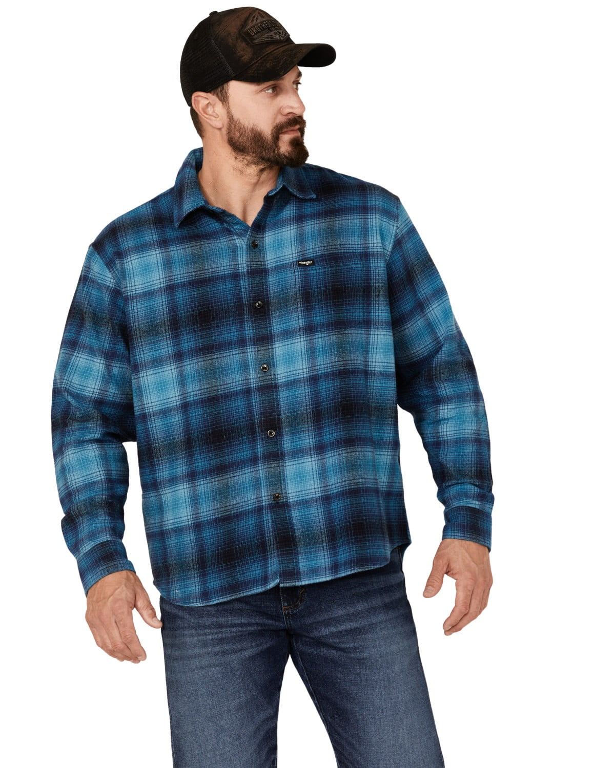 Wrangler Men's X Fender Plaid Tour Back Patch Button-Down Shirt Flannel ...