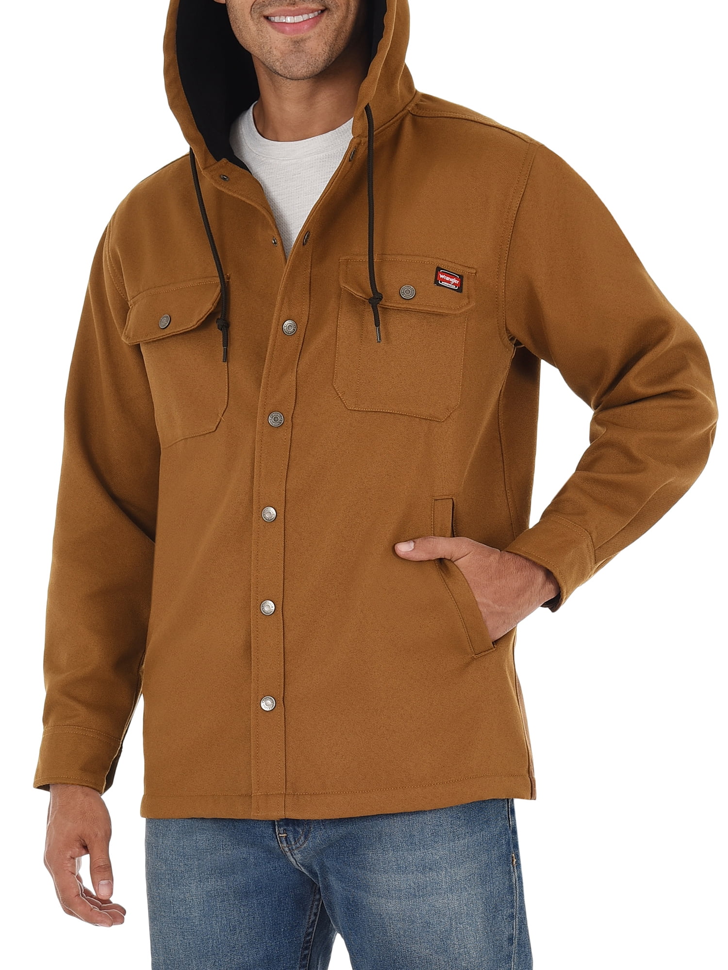Wrangler Men's Shirt Jacket with Polar Fleece Lining and Hood, Cozy and ...