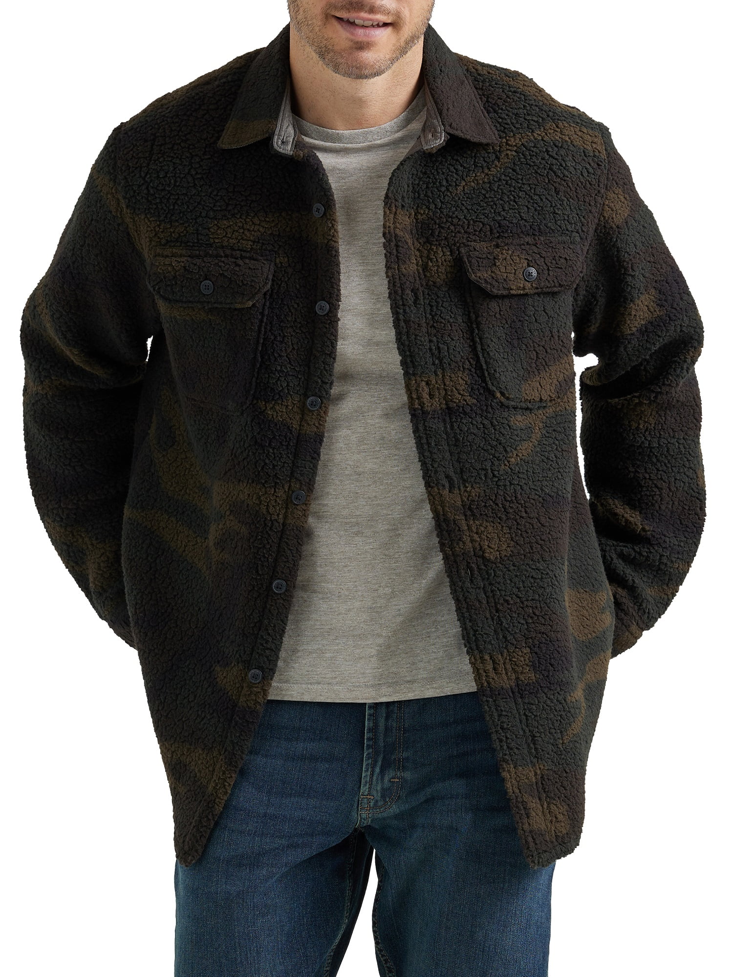 Wrangler® Men's and Big Men's Long Sleeve Fleece Heavyweight Shirt ...