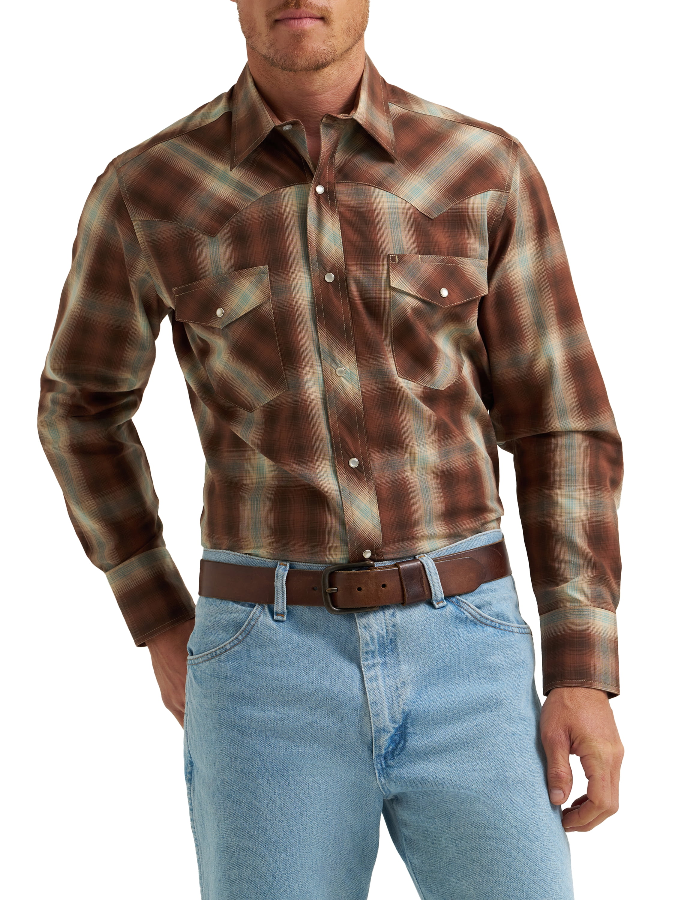 Wrangler® Men's and Big Men's Regular Fit Long Sleeve Western Shirt ...