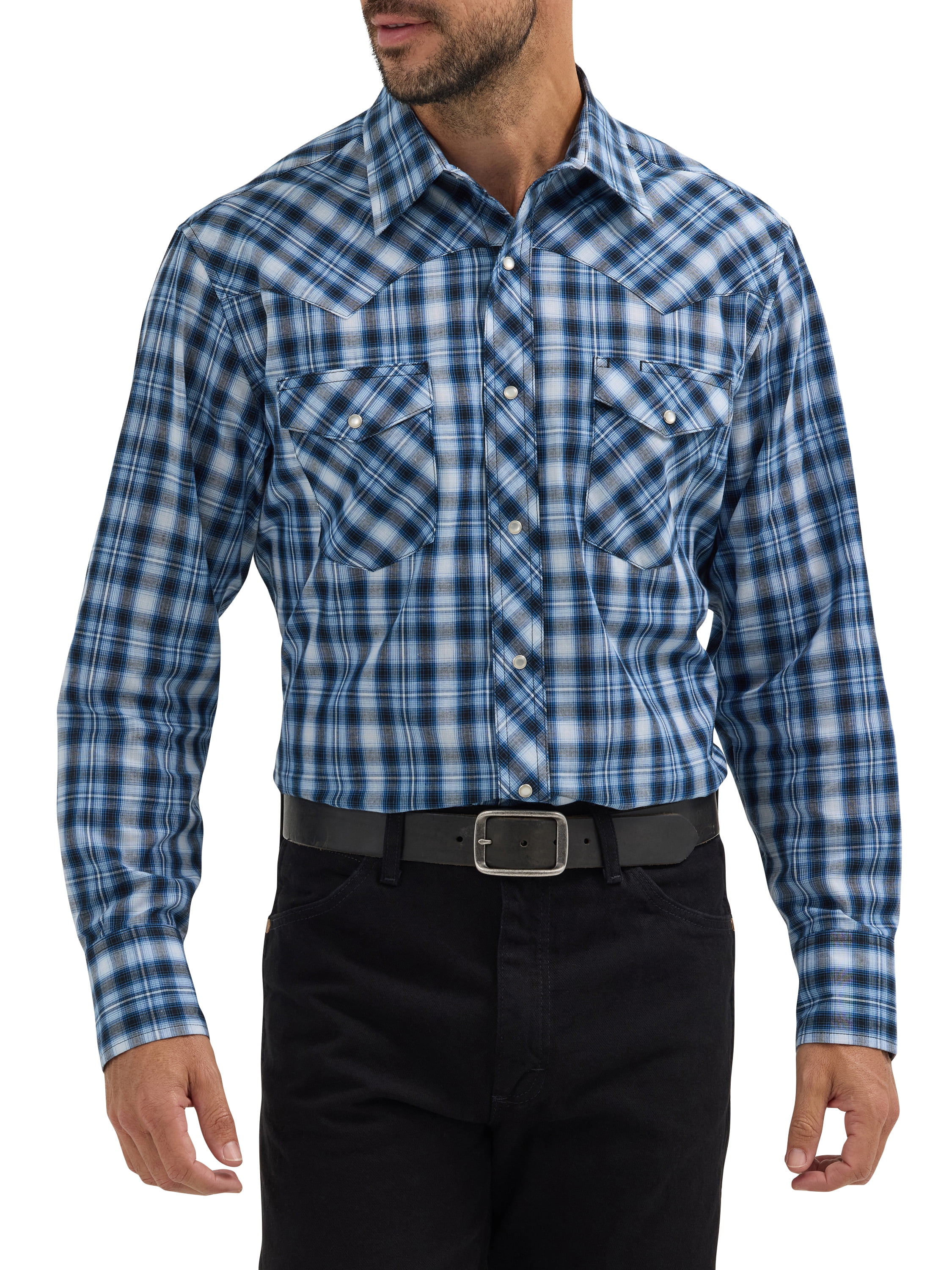 Wrangler® Men's and Big Men's Regular Fit Long Sleeve Western Shirt ...