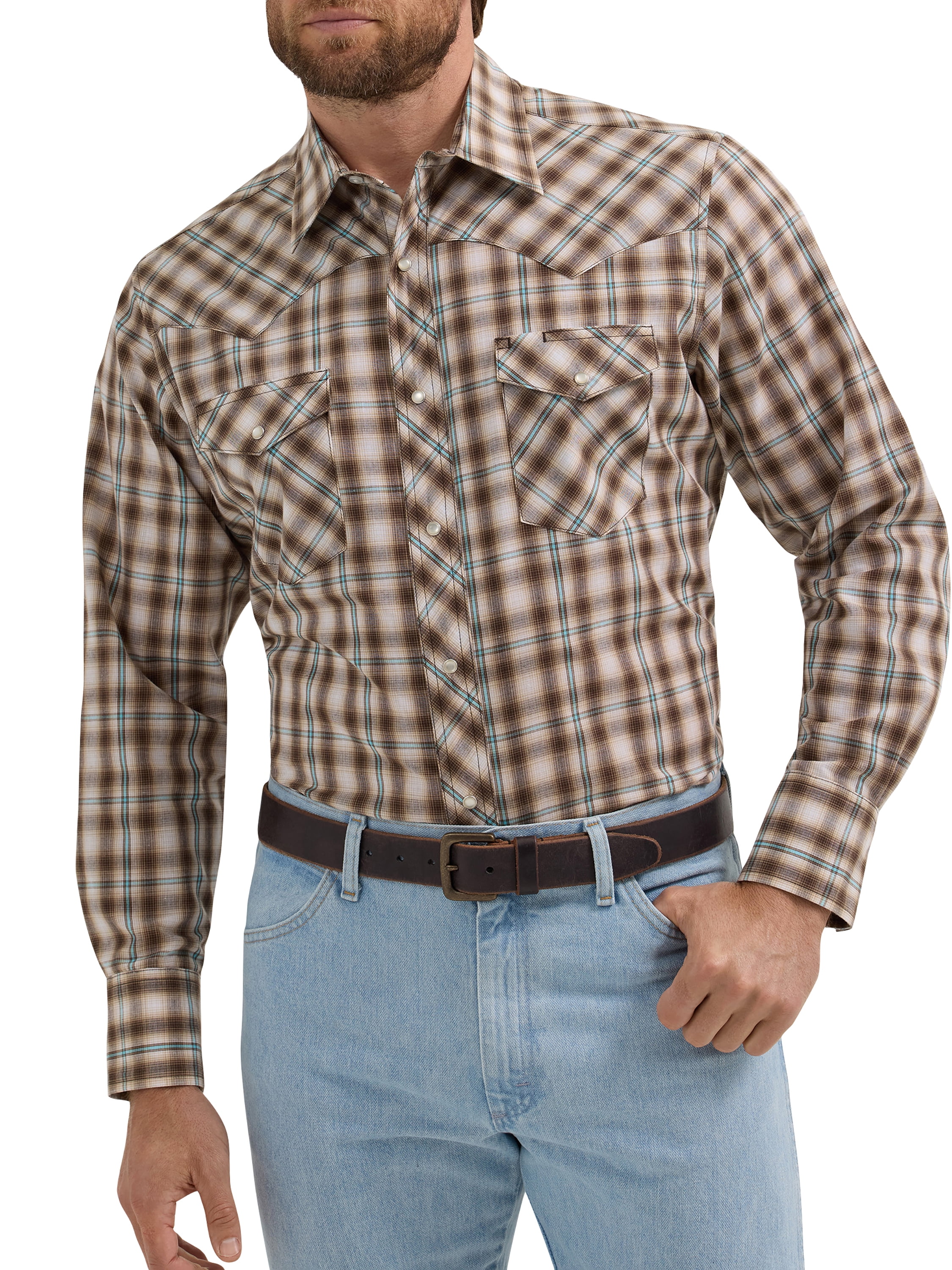Wrangler® Men's and Big Men's Regular Fit Long Sleeve Western Shirt ...