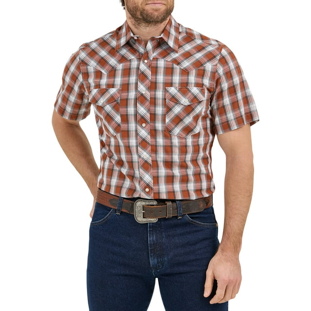 Wrangler® Men's and Big Men's Regular Fit Short Sleeve Western Shirt ...