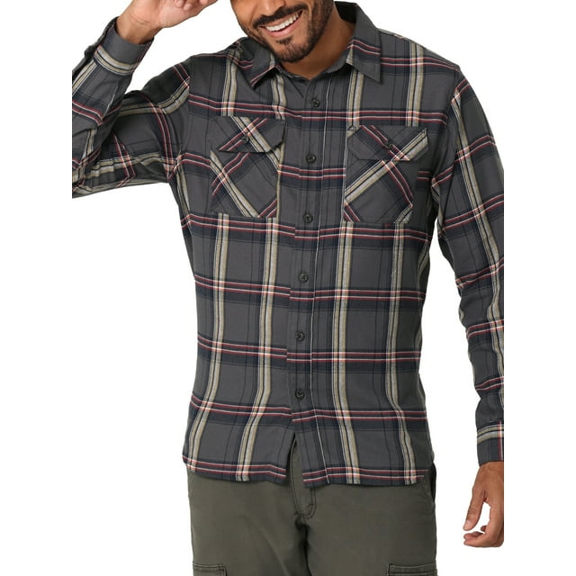 Wrangler® Men's and Big Men's Relaxed Fit Brushed Flannel Shirt with ...