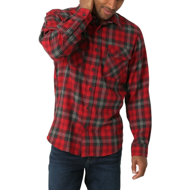 Wrangler® Men's and Big Men's Relaxed Fit Brushed Flannel Shirt with ...