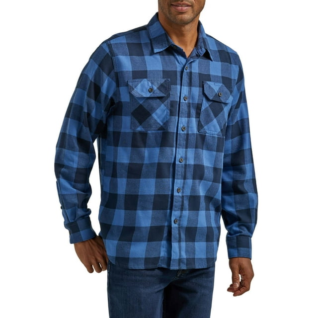 Wrangler® Men's and Big Men's Relaxed Fit Brushed Flannel Shirt with ...