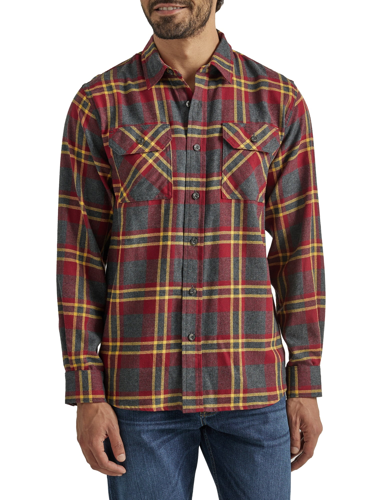Wrangler® Men's and Big Men's Relaxed Fit Long Sleeve Flannel, Size S ...