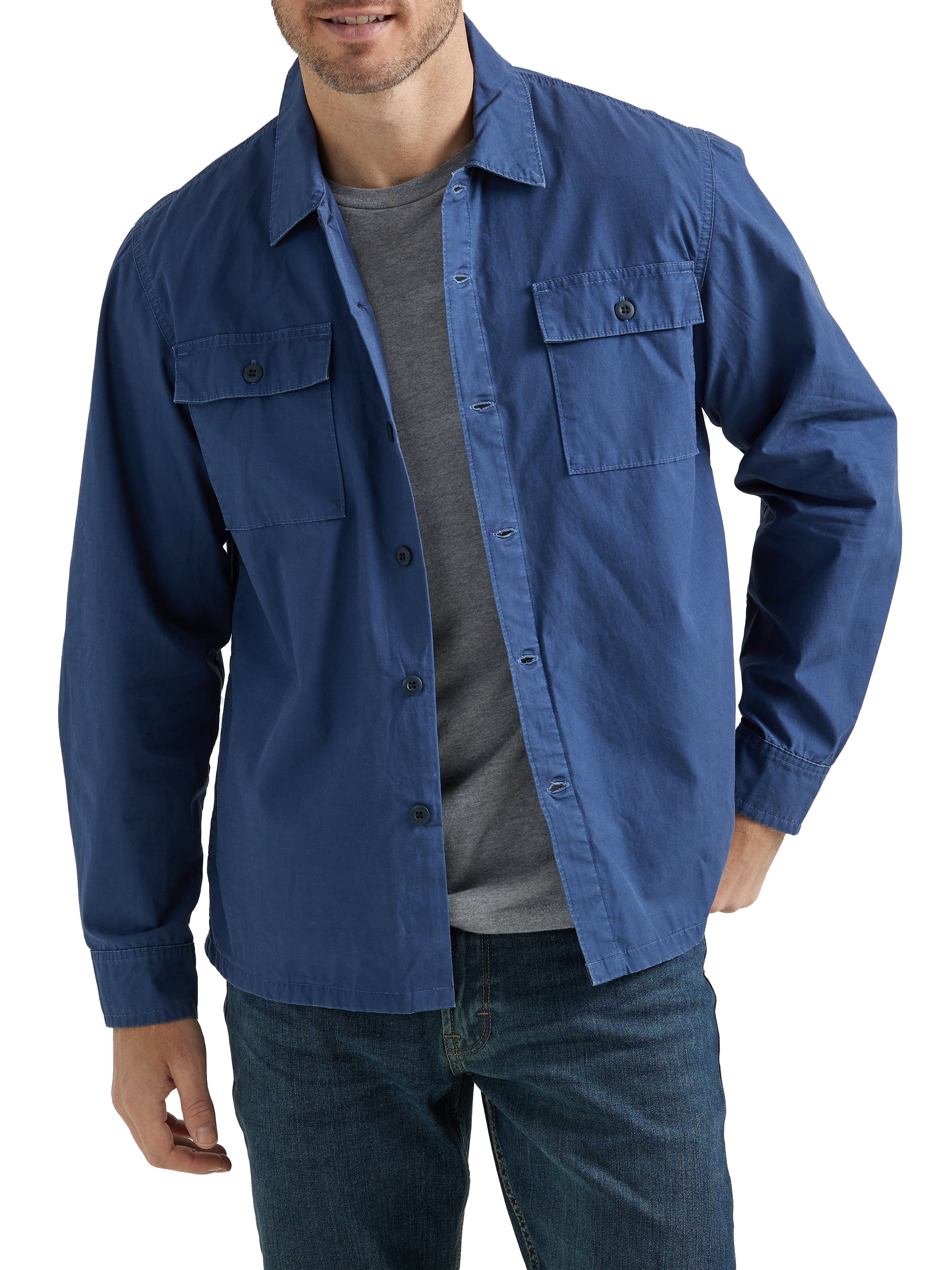 Wrangler® Men's and Big Men's Relaxed Fit Long Sleeve Overshirt (S-5XL ...