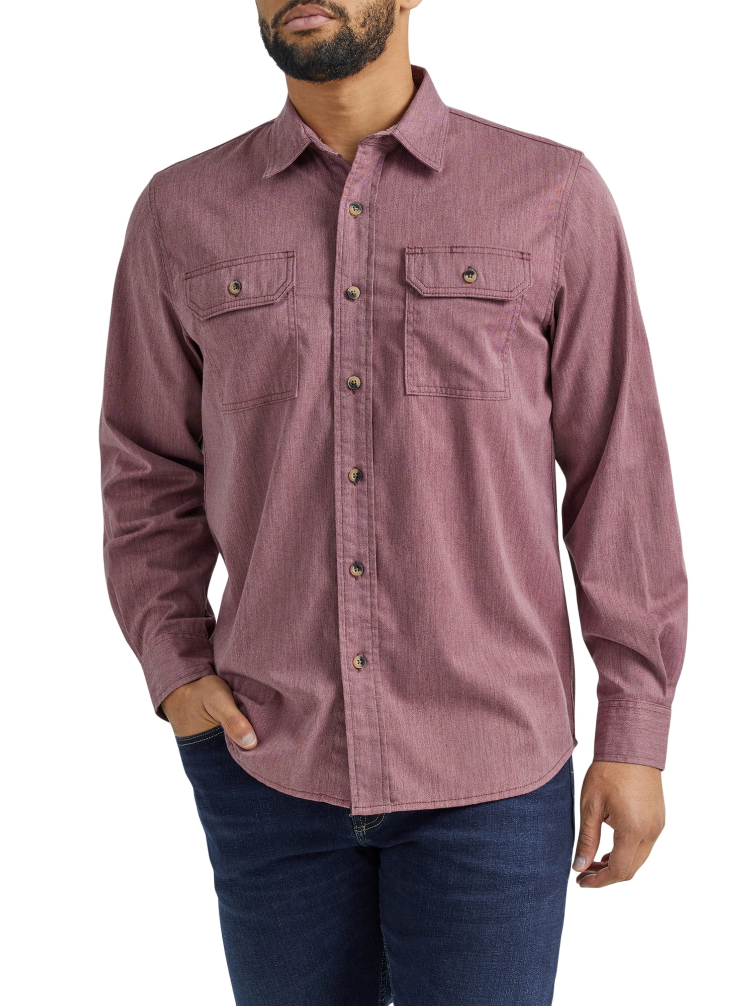 Wrangler Men's Relaxed Fit Long Sleeve Woven Shirt, Sizes S-5XL, Cotton ...