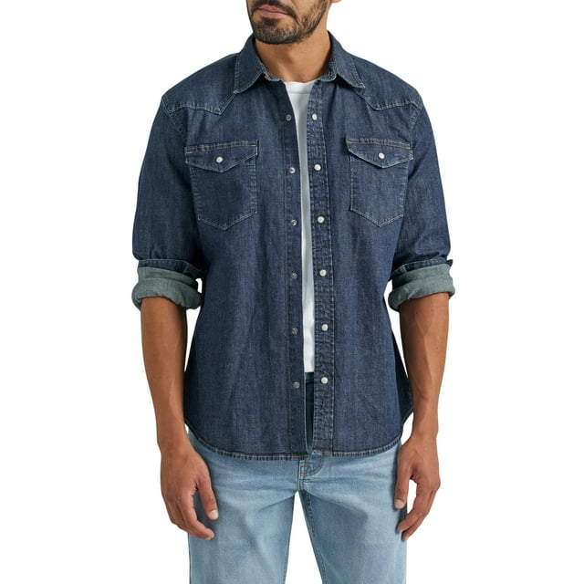 Wrangler® Men's and Big Men's Slim Fit Long Sleeve Woven Shirt, Sizes S ...