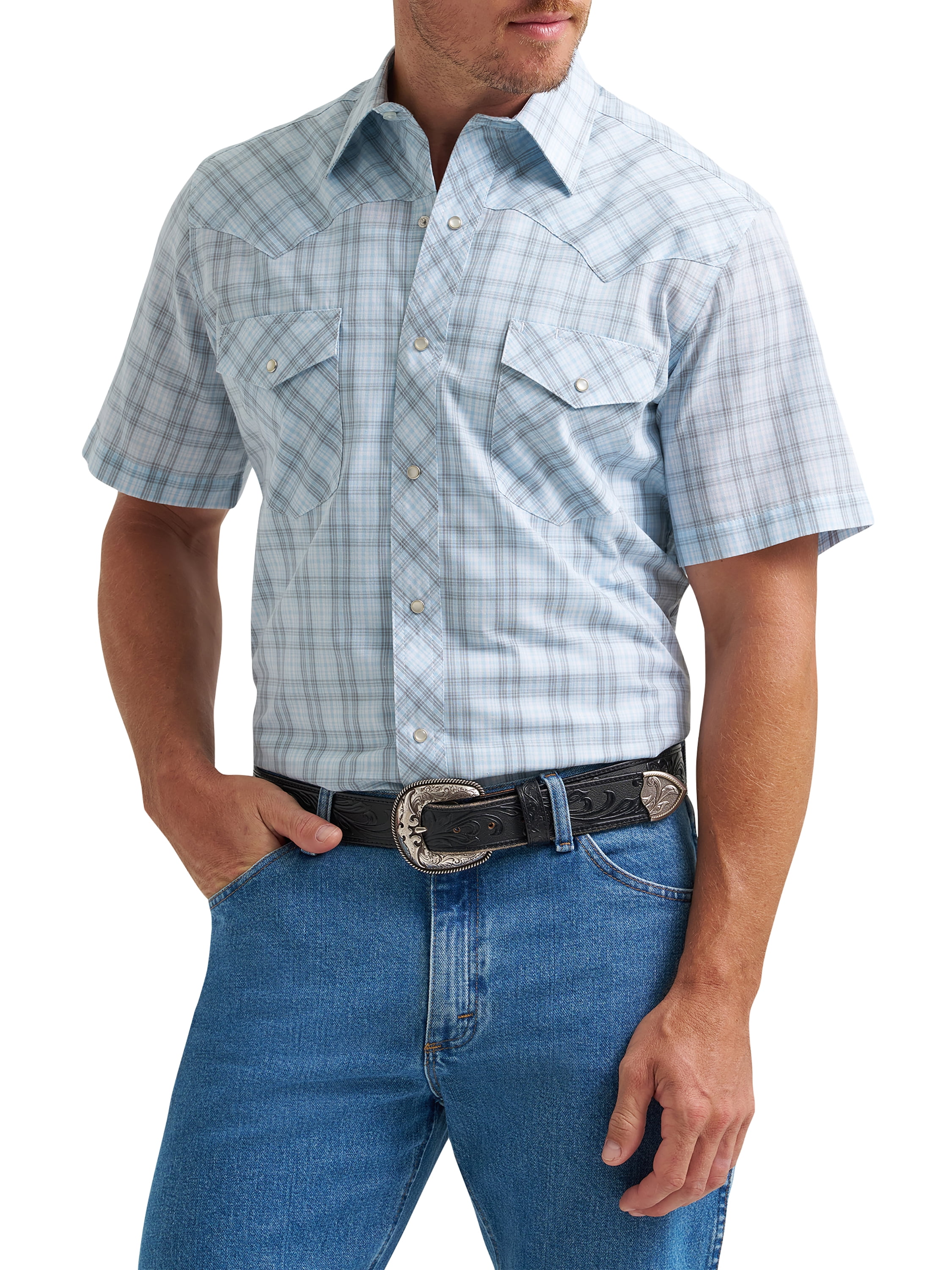 Wrangler® Men's and Big Men's Regular Fit Short Sleeve Western Shirt ...