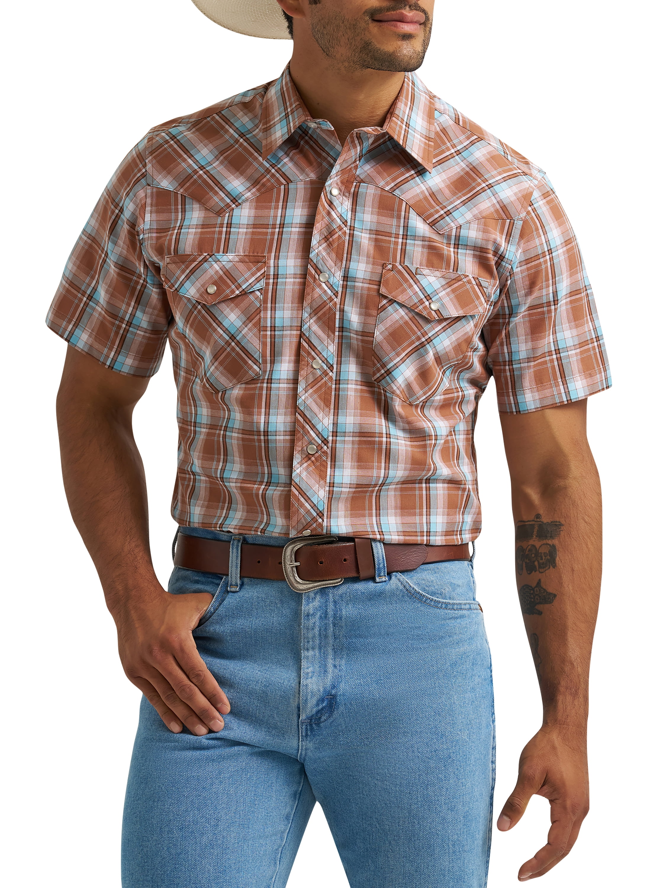 Wrangler® Men's and Big Men's Regular Fit Short Sleeve Western Shirt ...