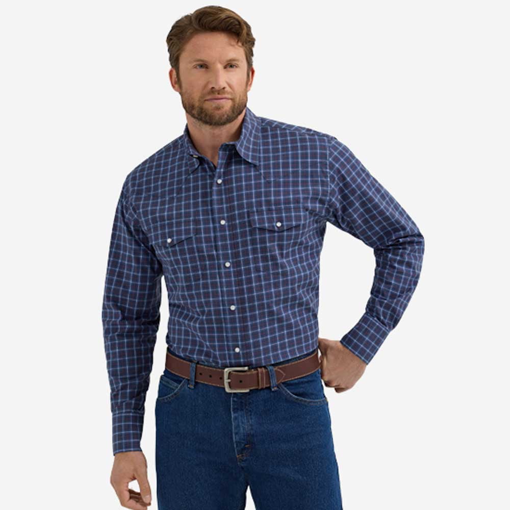 Wrangler Navy Pearl Snap Plaid - Mens Shirt - 112355359 - Walmart.com