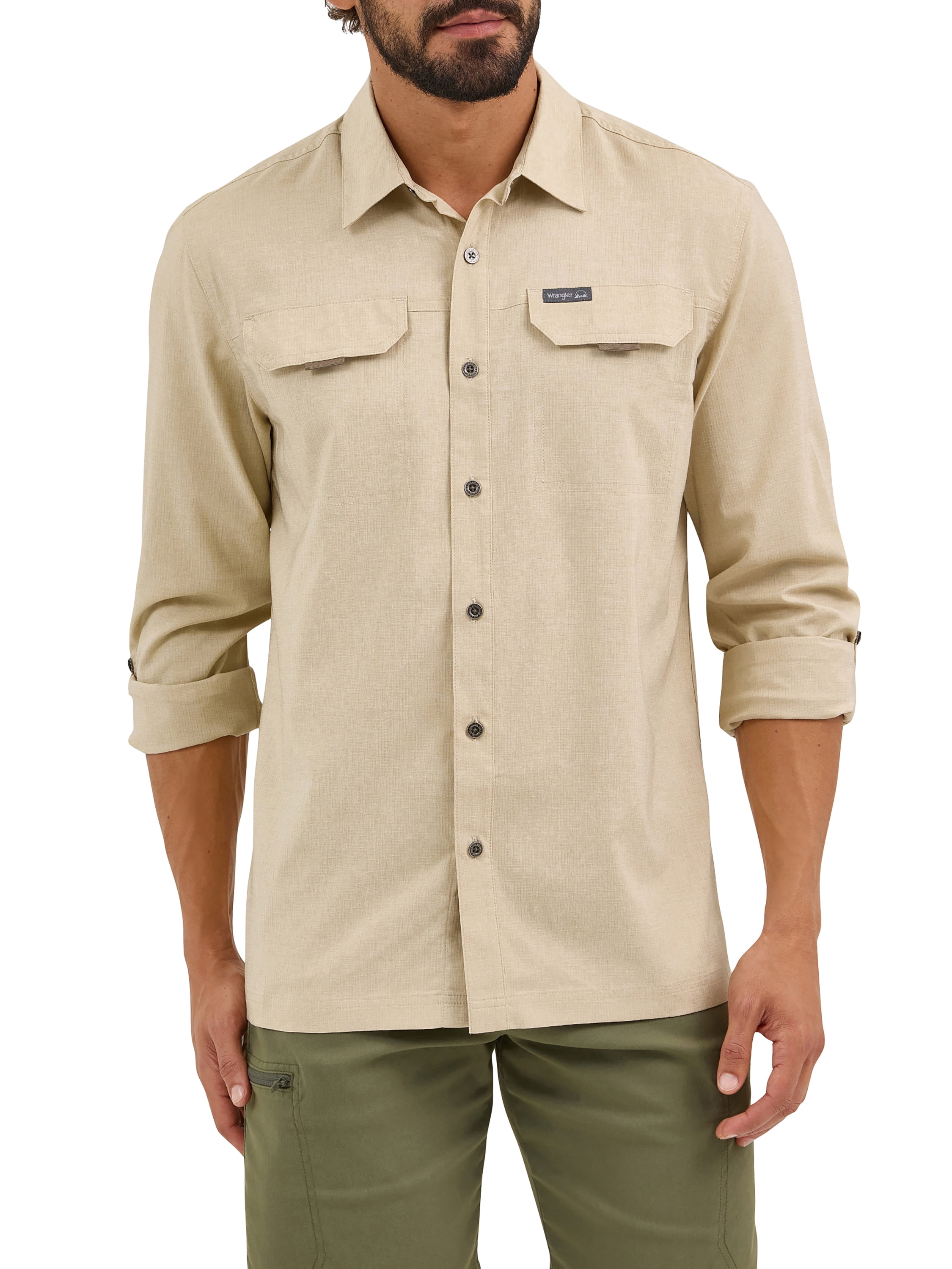 Wrangler Men's Outdoor Long Sleeve Thru Hike Shirt S-3XL, Stretch ...