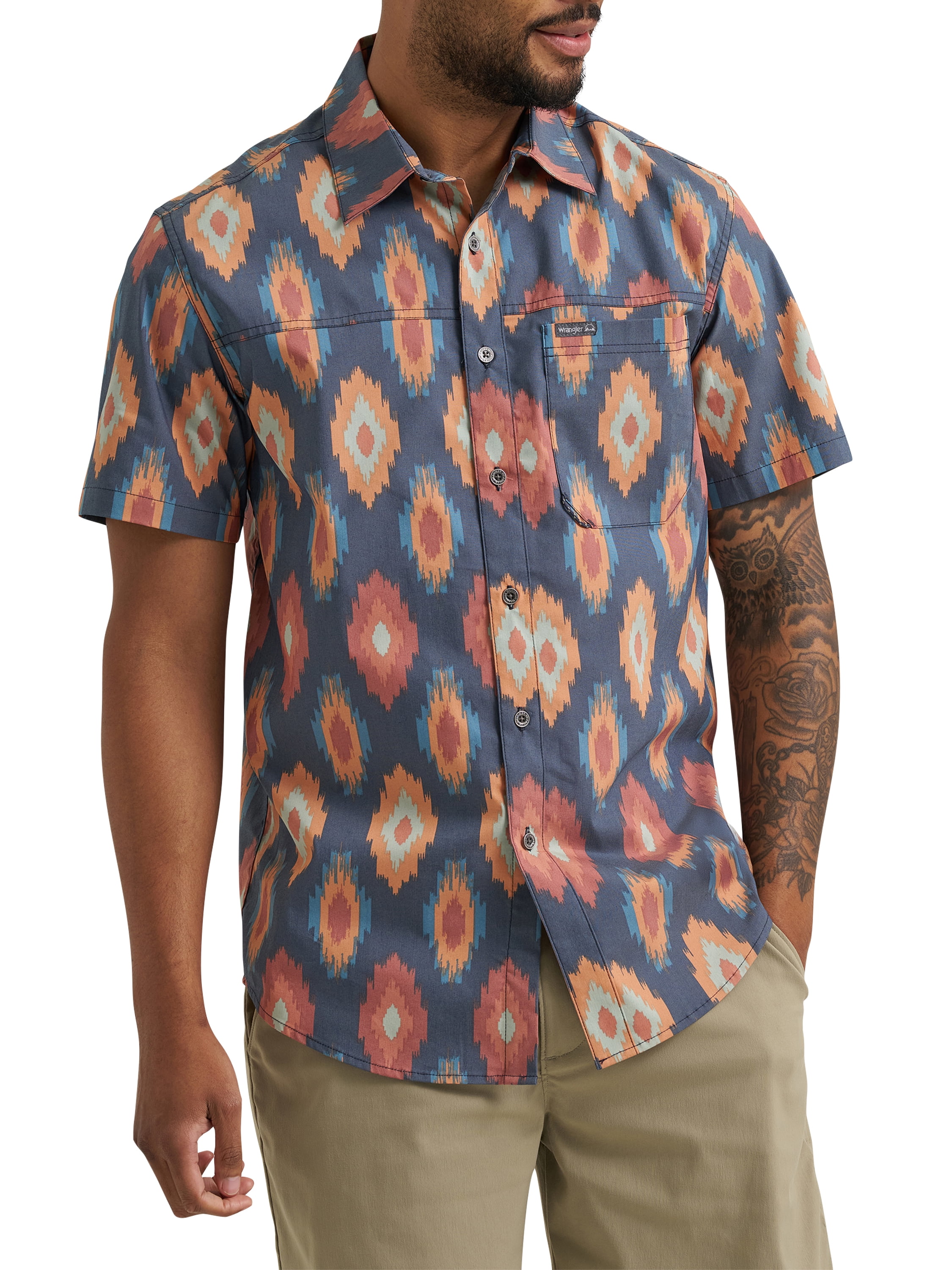Wrangler® Outdoor Men's and Big Men's Single Pocket Short Sleeve Shirt ...