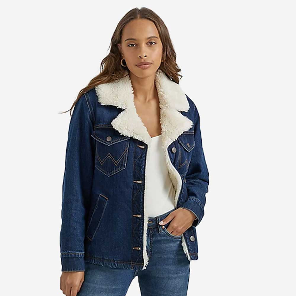 Wrangler Women's Dark Wash Sherpa Lined Denim Jacket - 112353137 US ...