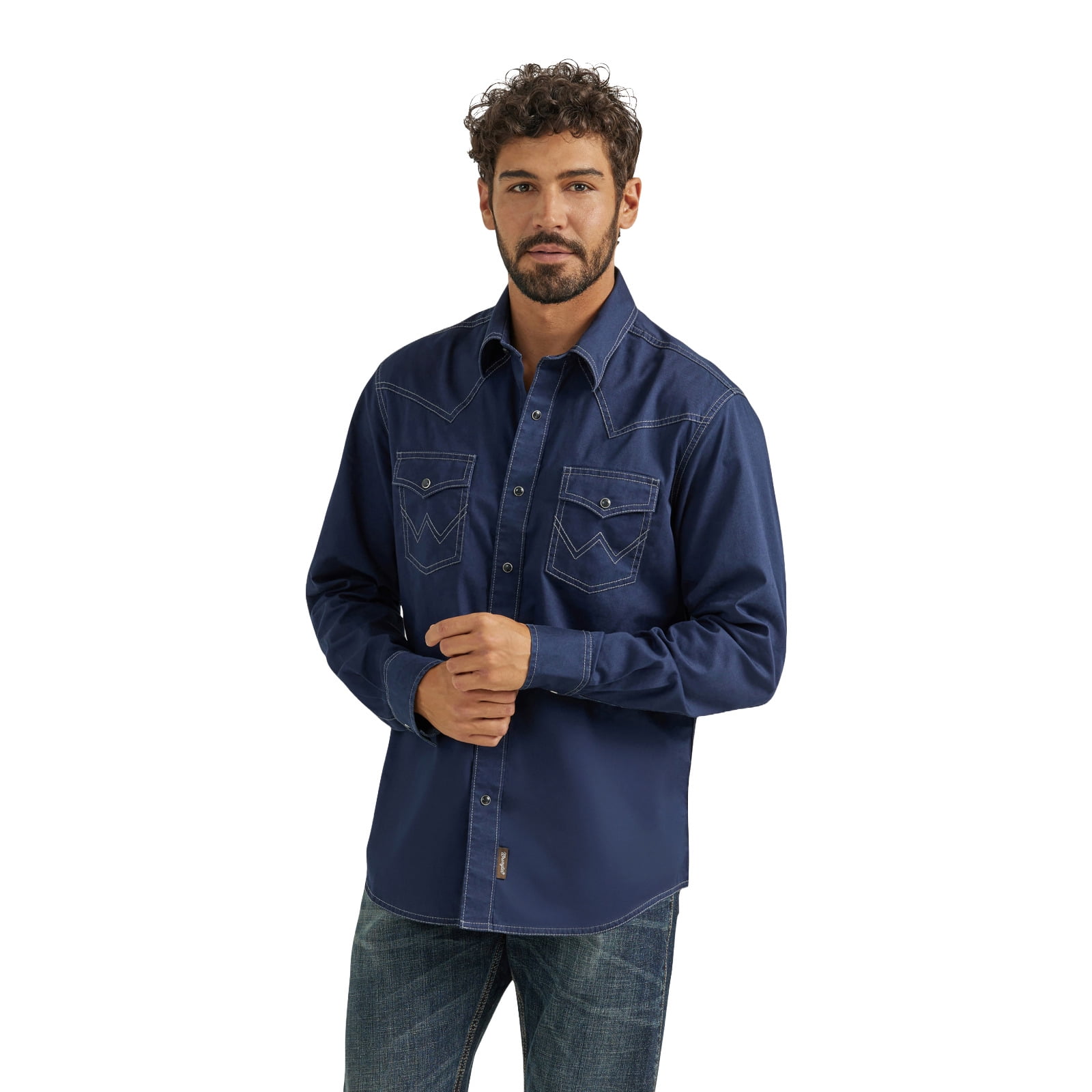 Wrangler Retro Men's Premium Navy Snap Button Shirt 112352852 - Walmart.com